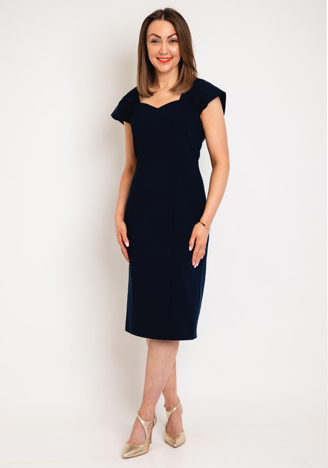 Ella Boo Sweetheart Neck Pencil Dress, Navy - McElhinneys