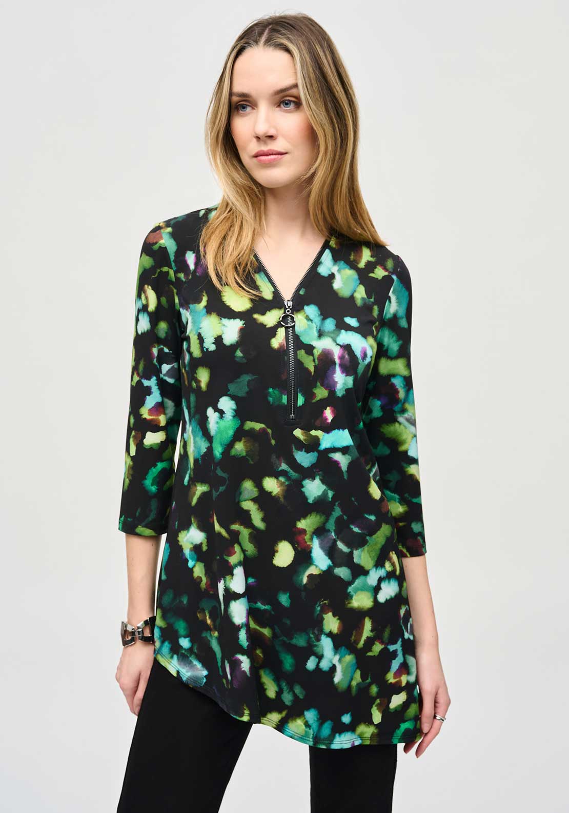 Joseph Ribkoff Jersey Abstrast Print Zip Neck Top, Black Multi ...