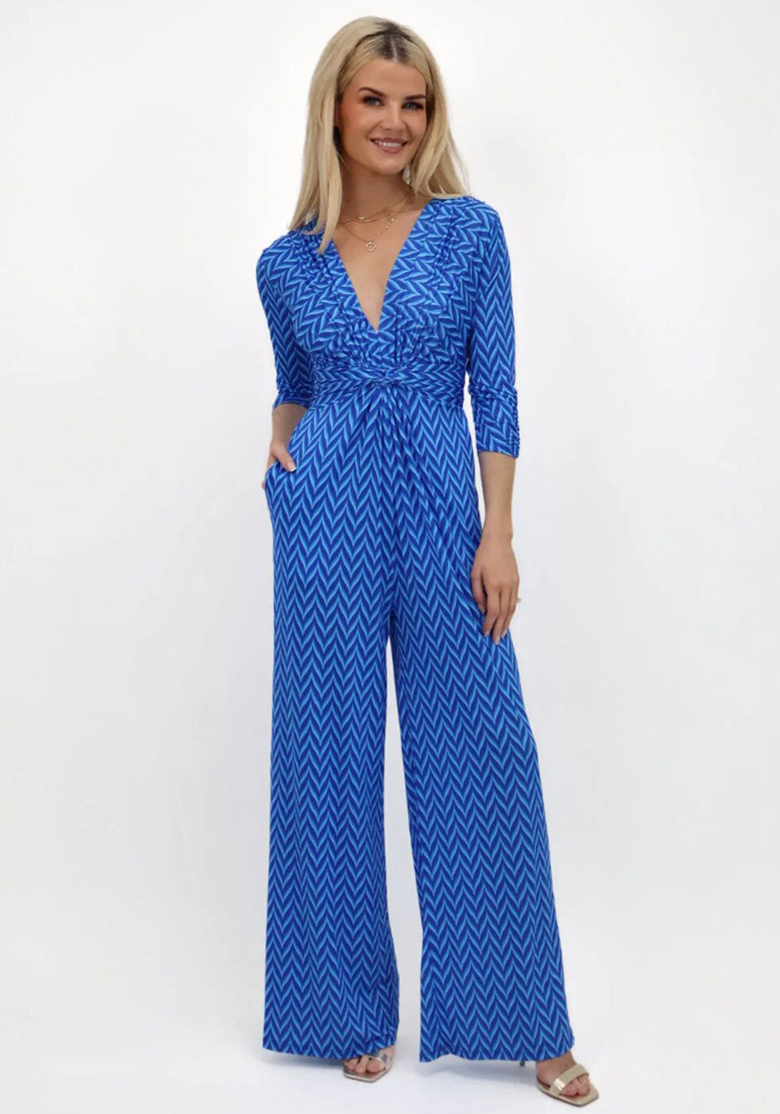 Kate and Pippa Sofia Chevron Print Jumpsuit, Blue - McElhinneys