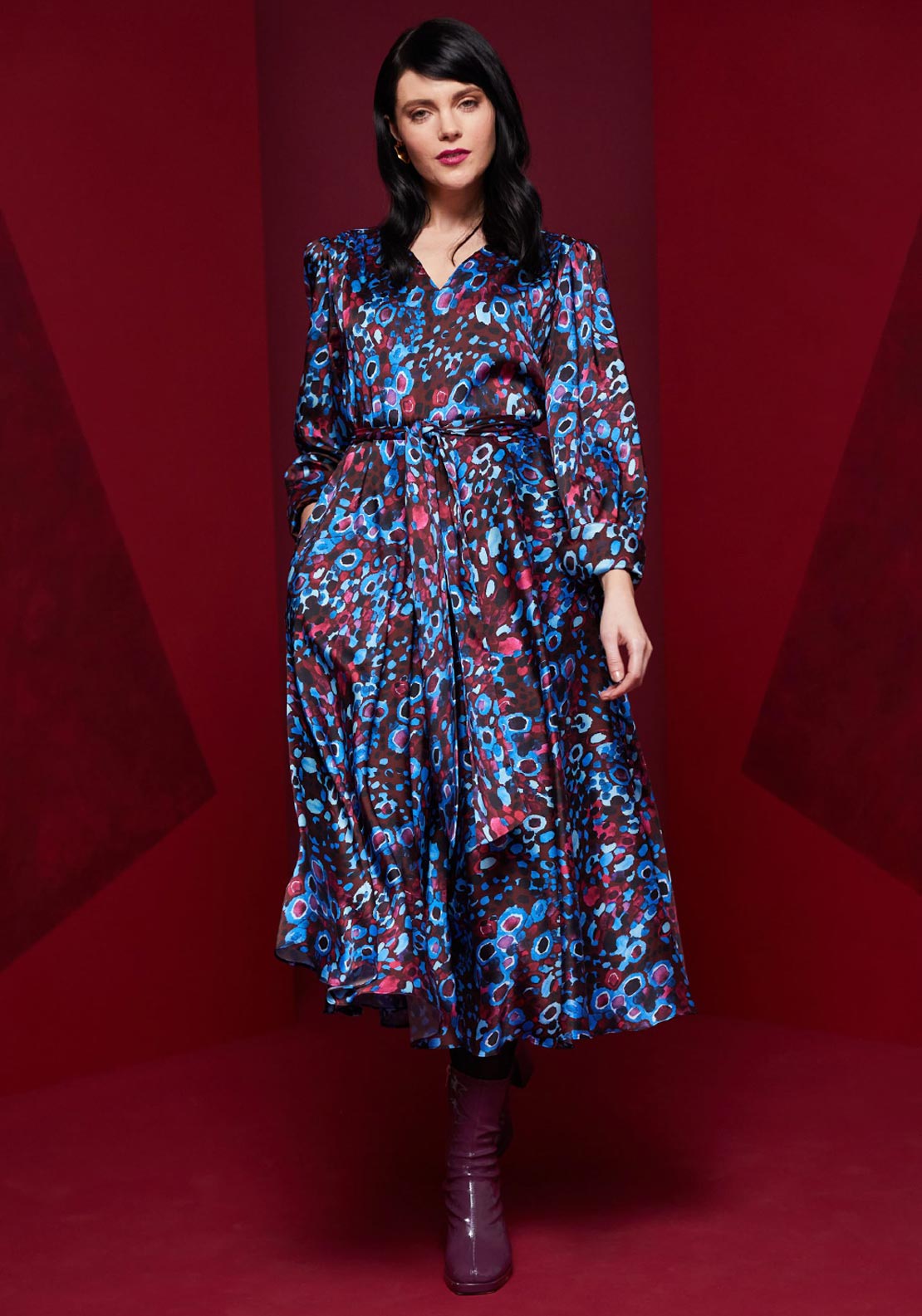 Kate Cooper Abstract Print Satin A-Line Midi Dress, French Blue ...