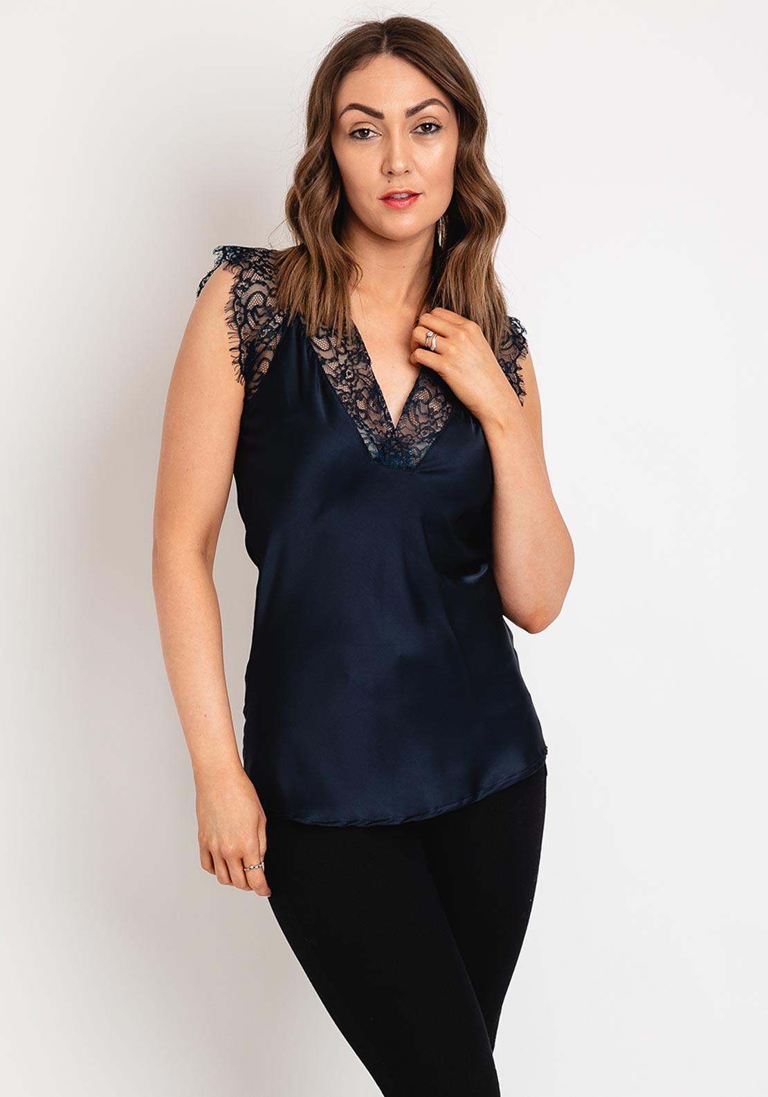 Kate & Pippa Lulu Lace Cami Top, Navy - McElhinneys