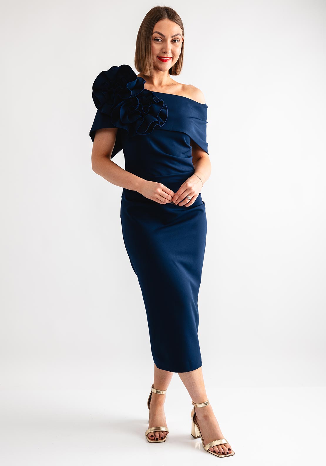 Kevan Jon Kris Corsage Detail Dress, Navy - McElhinneys