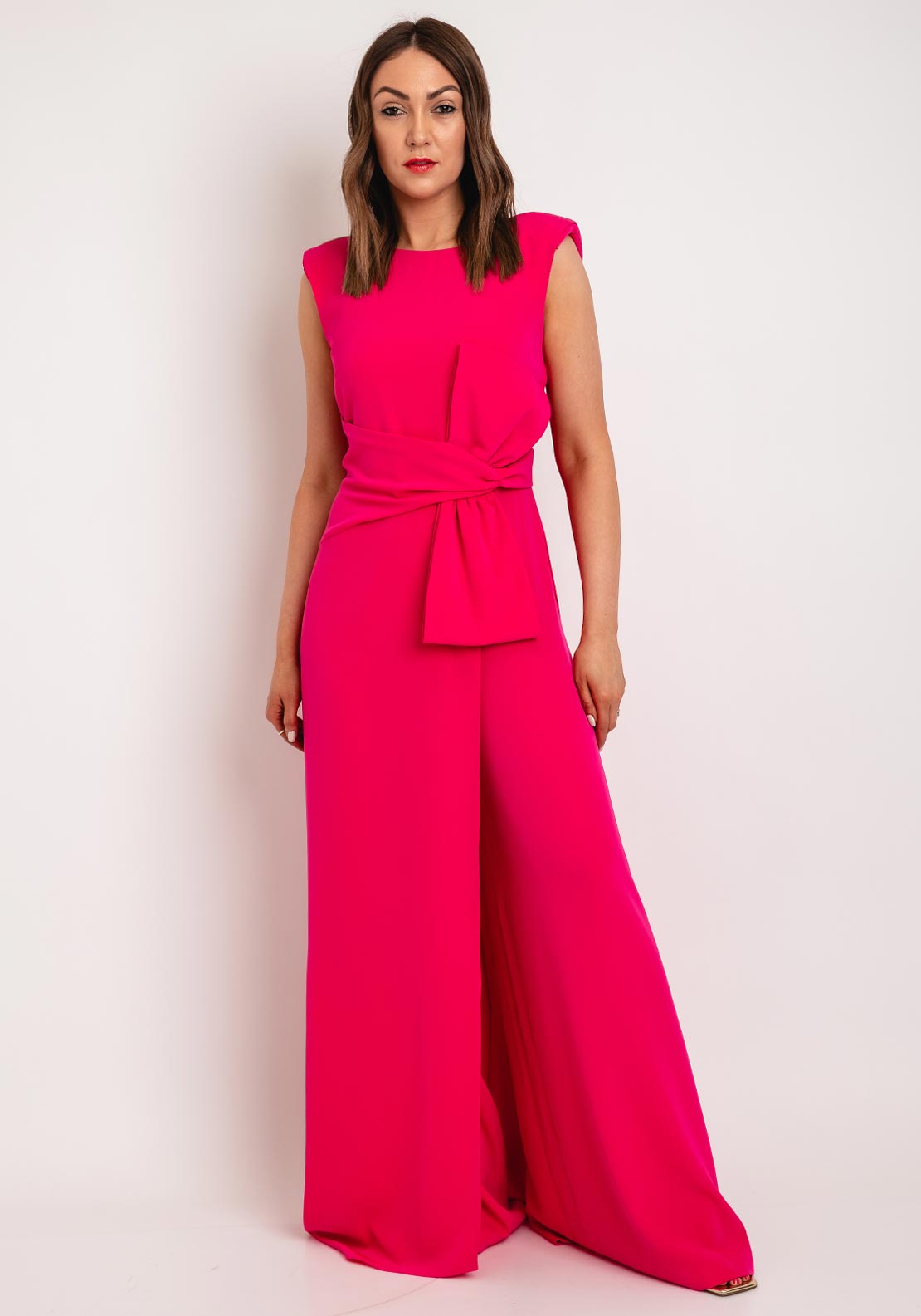 Laura Bernal Bow Waist Wide Leg Jumpsuit, Pink - McElhinneys