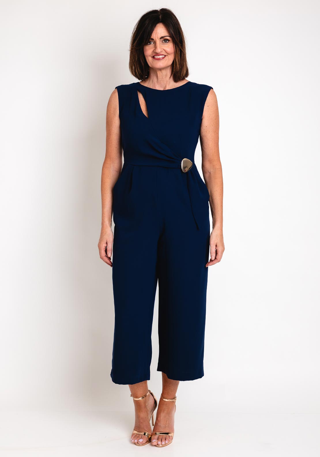 Laura Bernal Gathered Side Wide Leg Jumpsuit, Navy - McElhinneys
