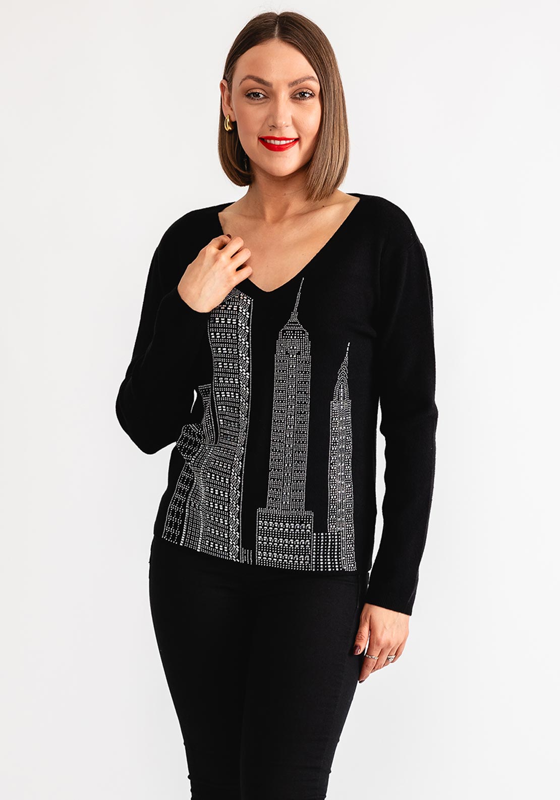 Leo and Ugo Embellished Skyscraper Jumper, Black - McElhinneys