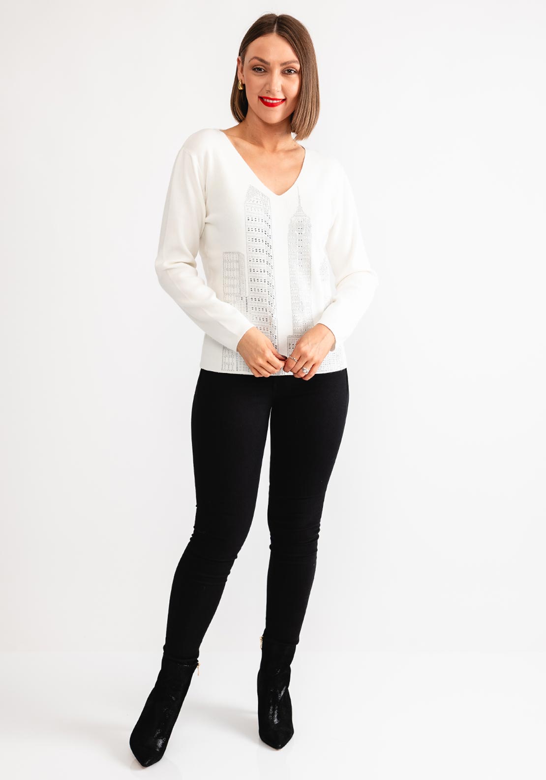 Leo and Ugo Embellished Skyscraper Jumper, Off White - McElhinneys