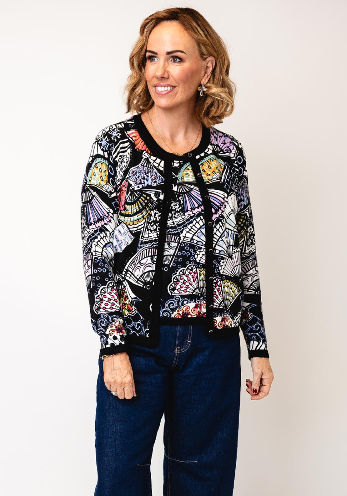 Leo & Ugo Fan Print Top and Cardigan Co Ord, Black - McElhinneys