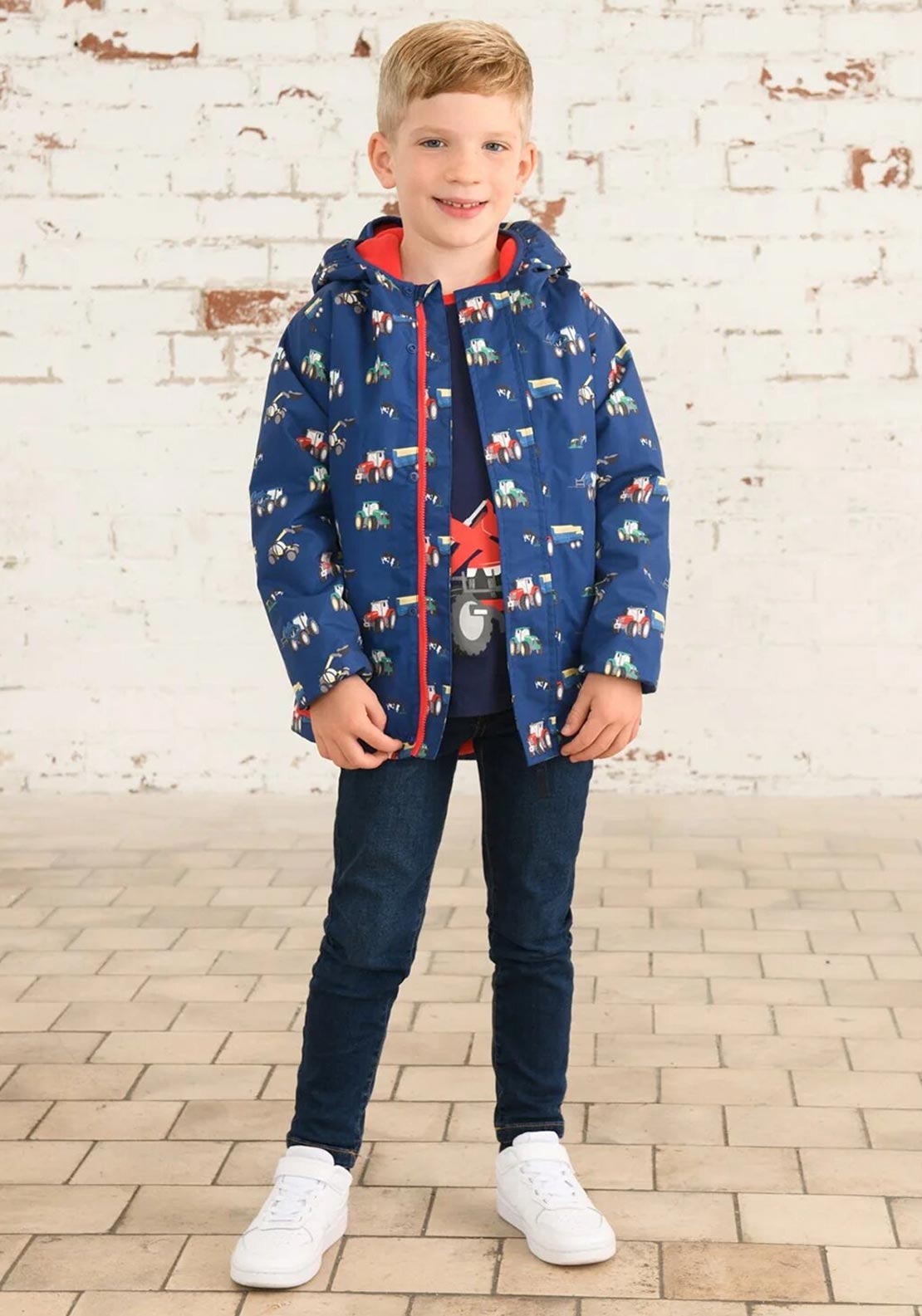 Little Lighthouse Boy Finlay Tractor Print Waterproof Coat, Navy ...