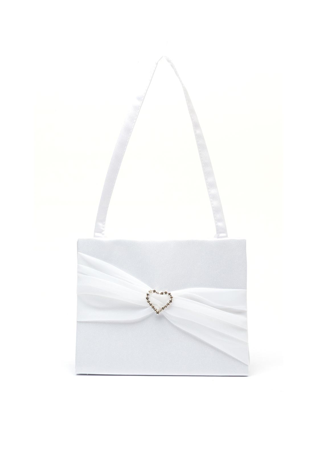Little People Diamante Heart Communion Bag, White - McElhinneys
