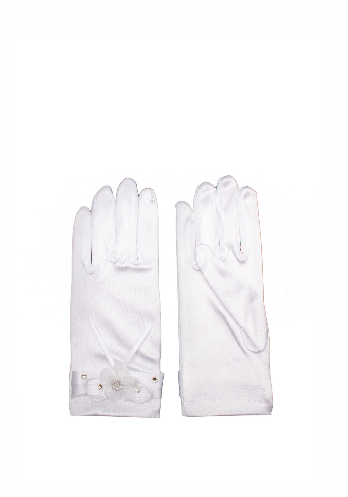 Little People Embellished Floral Satin Communion Gloves, White ...