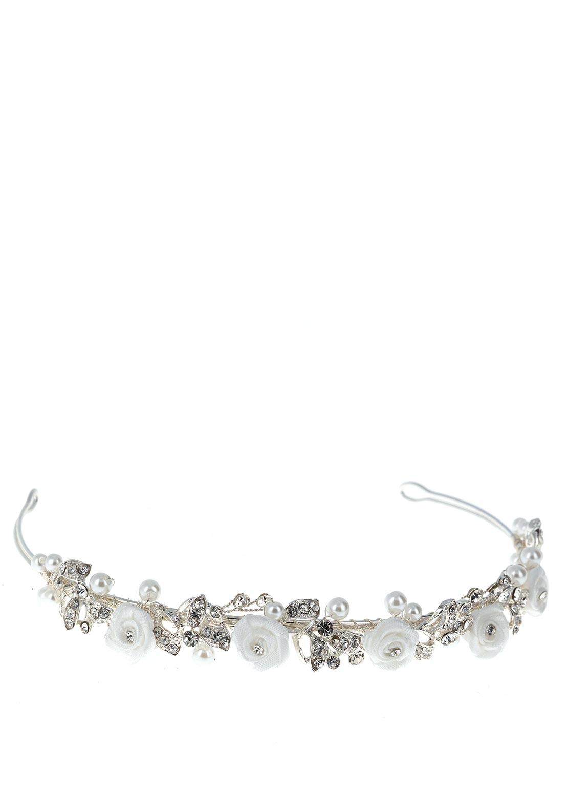 Little People Floral Leaf Diamante Communion Tiara, Silver - McElhinneys