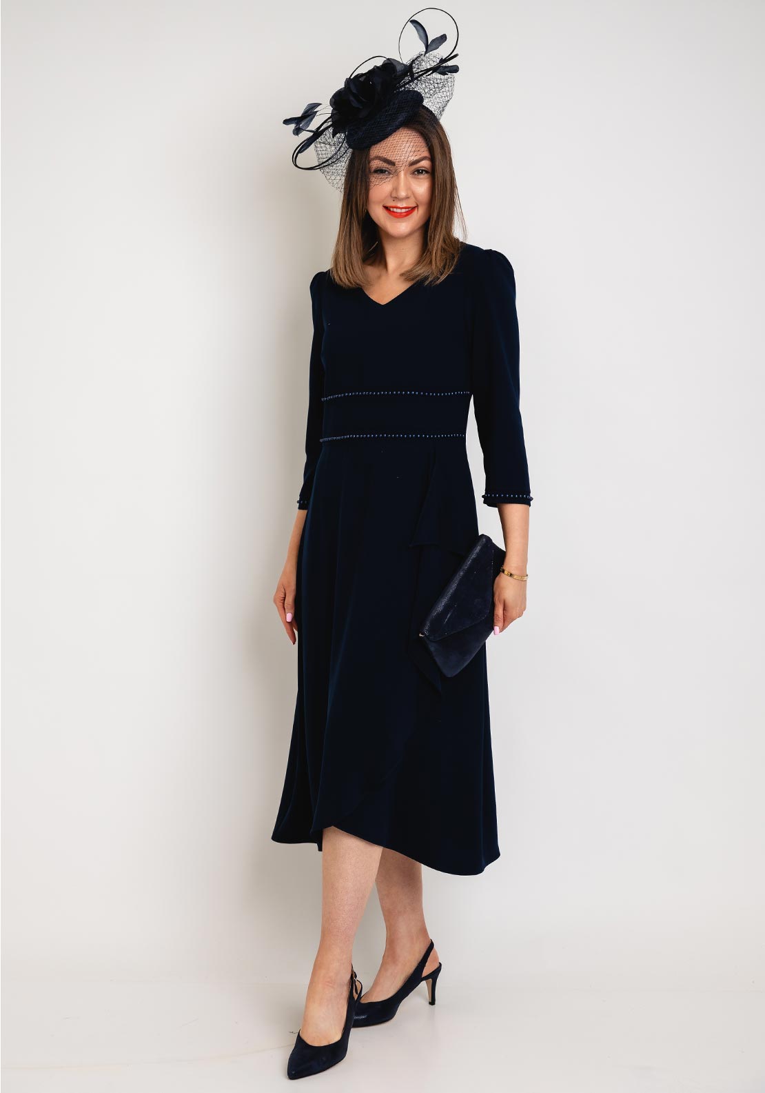 Lizabella Pearl Embellished Aline Midi Dress, Navy - McElhinneys
