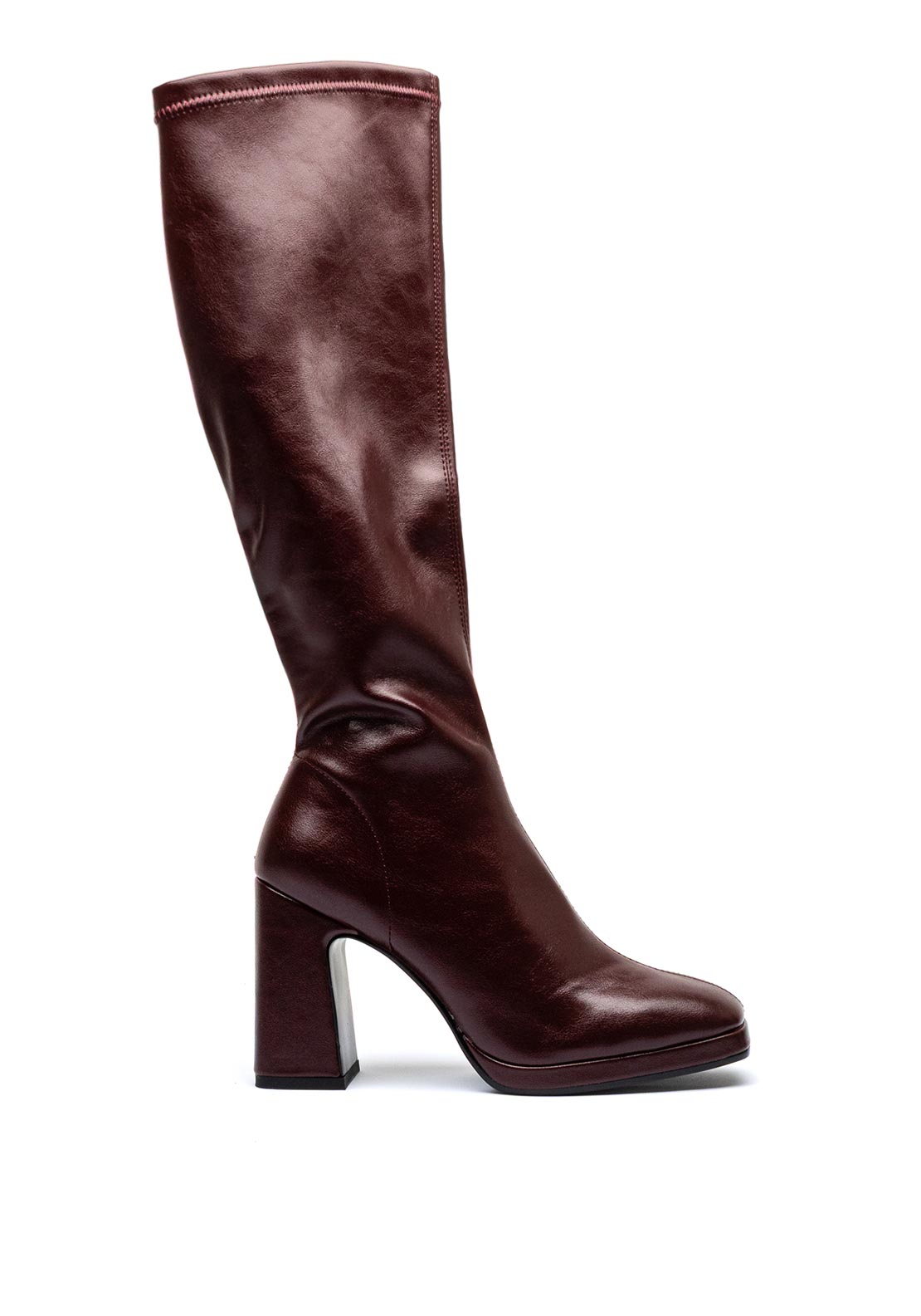 Lodi A-Limbo Knee High Block Heeled Boots, Wine - McElhinneys
