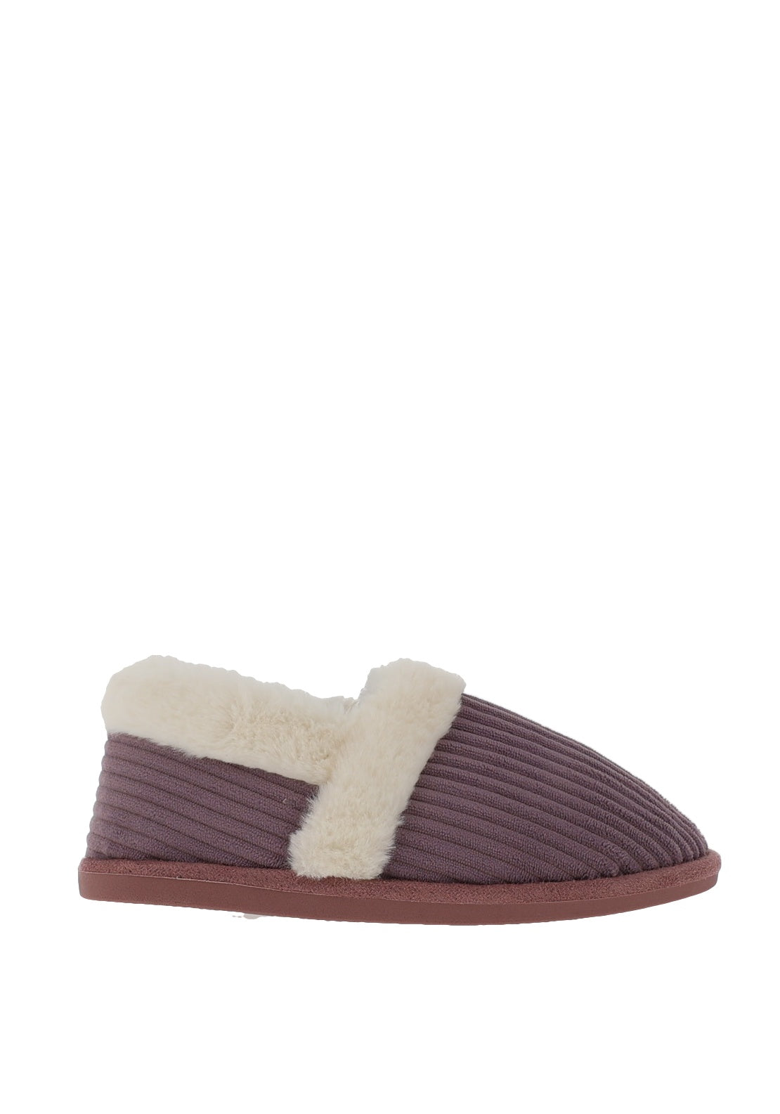 Lunar Slip On Memory Foam Ribbed Slippers, Lilac - McElhinneys
