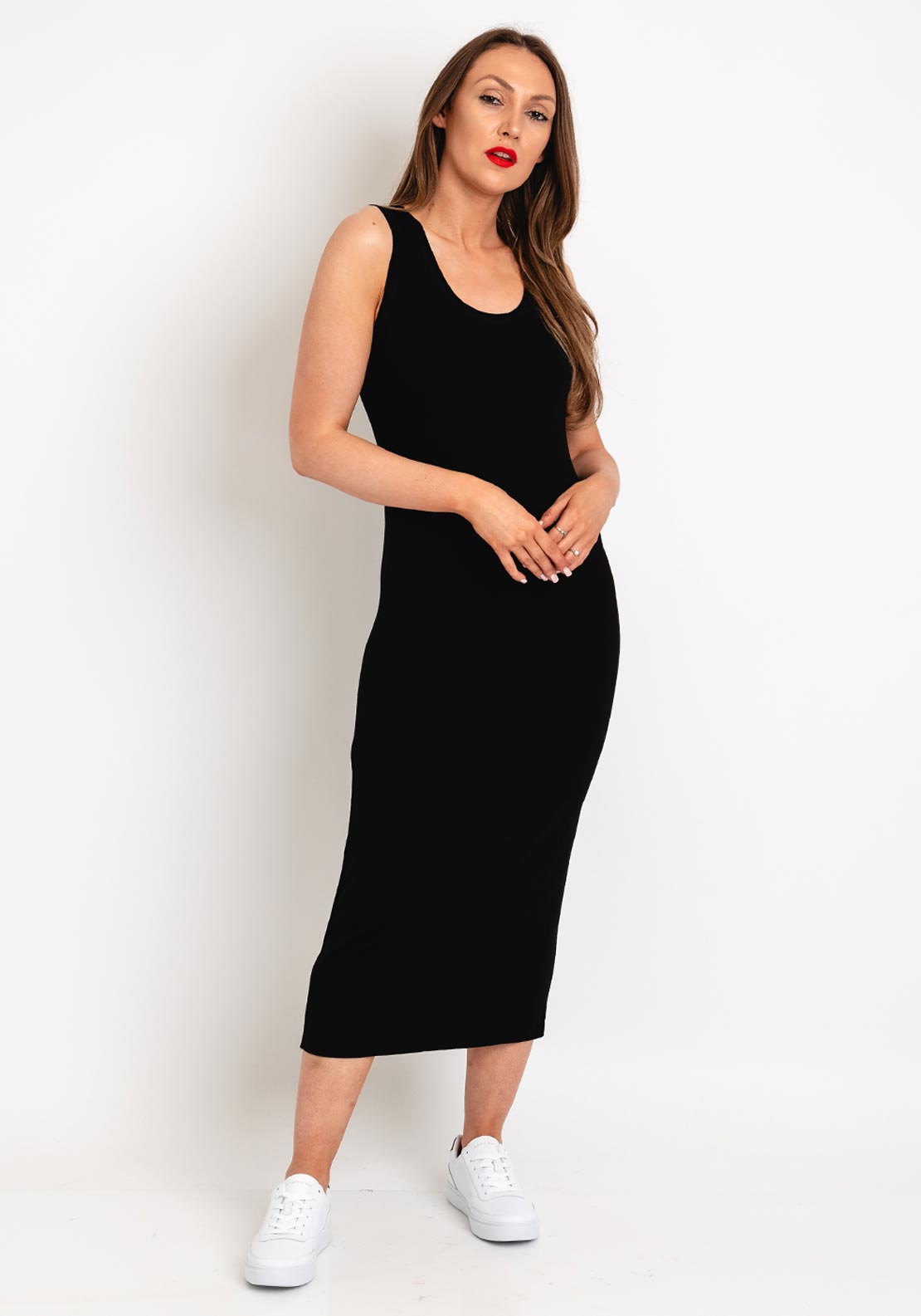 Malissa J One Size Basic Jersey Midi Dress, Black - McElhinneys