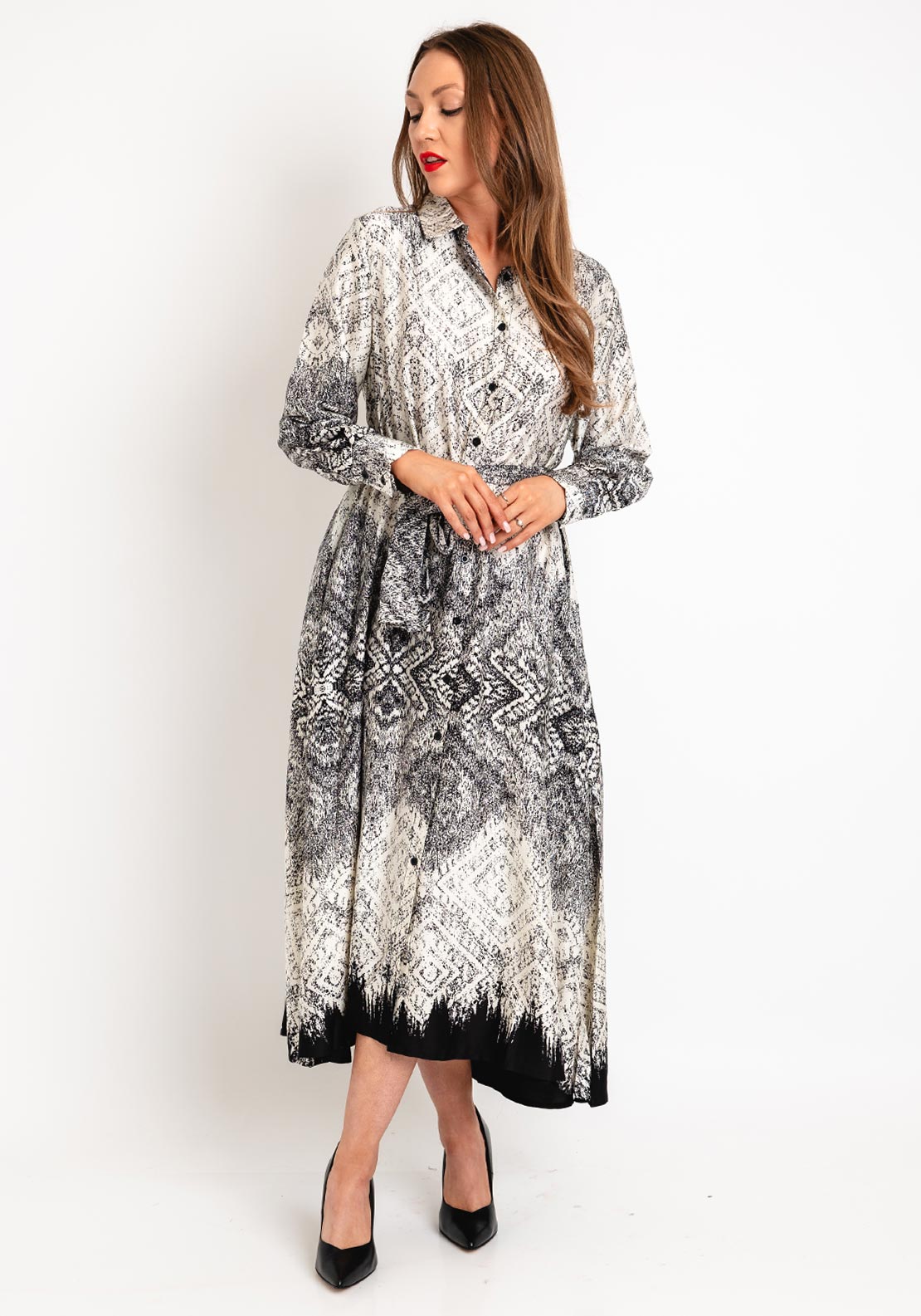 Natalia Collection One Size Scattered Print Shirt Maxi Dress, Black ...