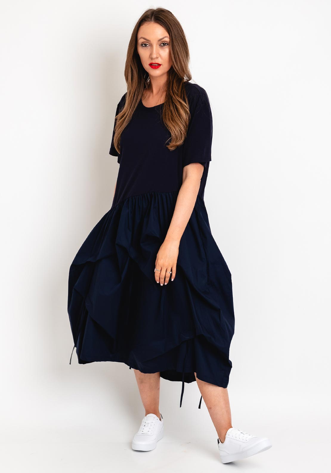 Natalia Collection One Size Taffeta Skirt Midi Dress, Navy - McElhinneys