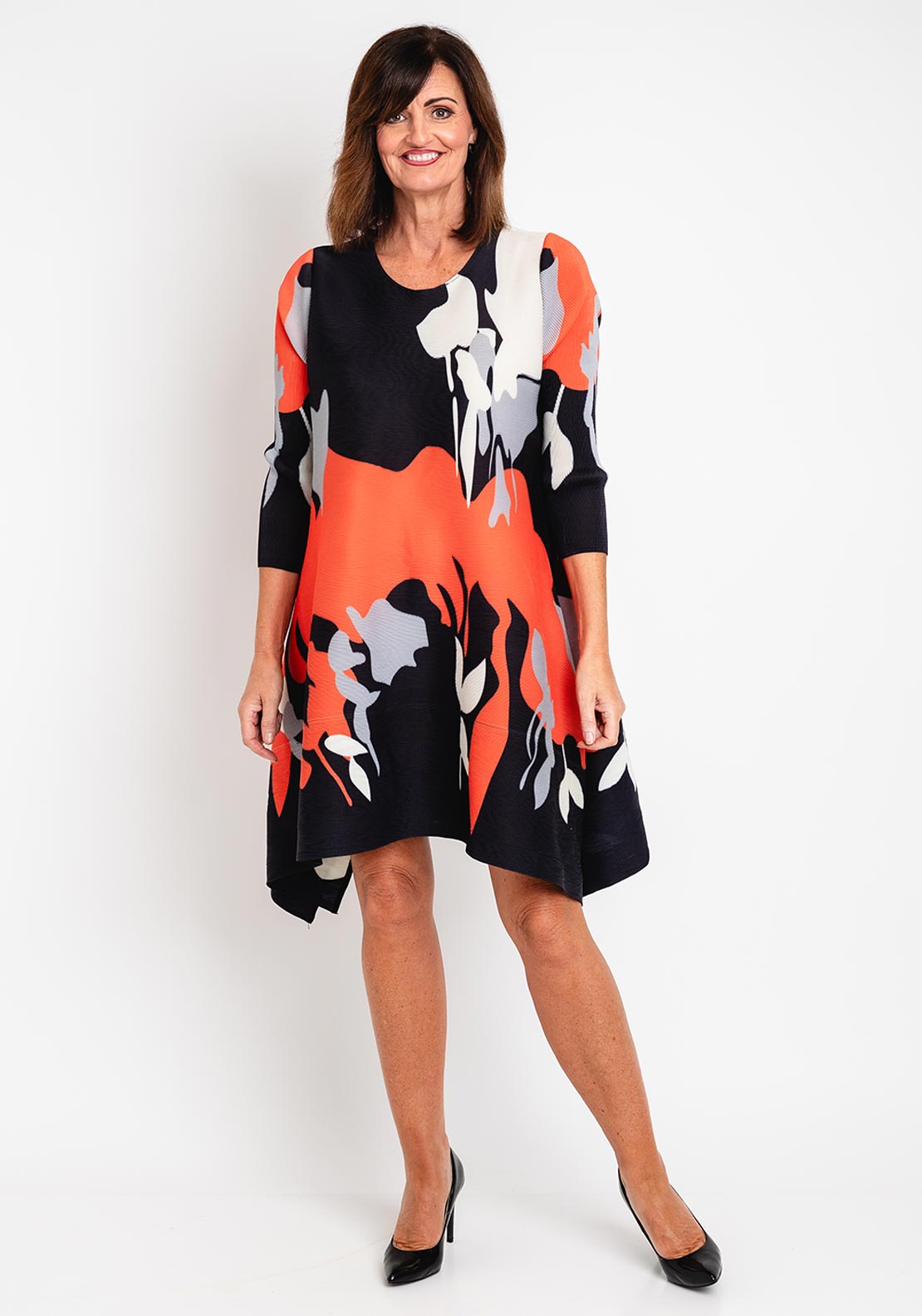 Malissa J One Size Pleated Print Dress, Multi - McElhinneys