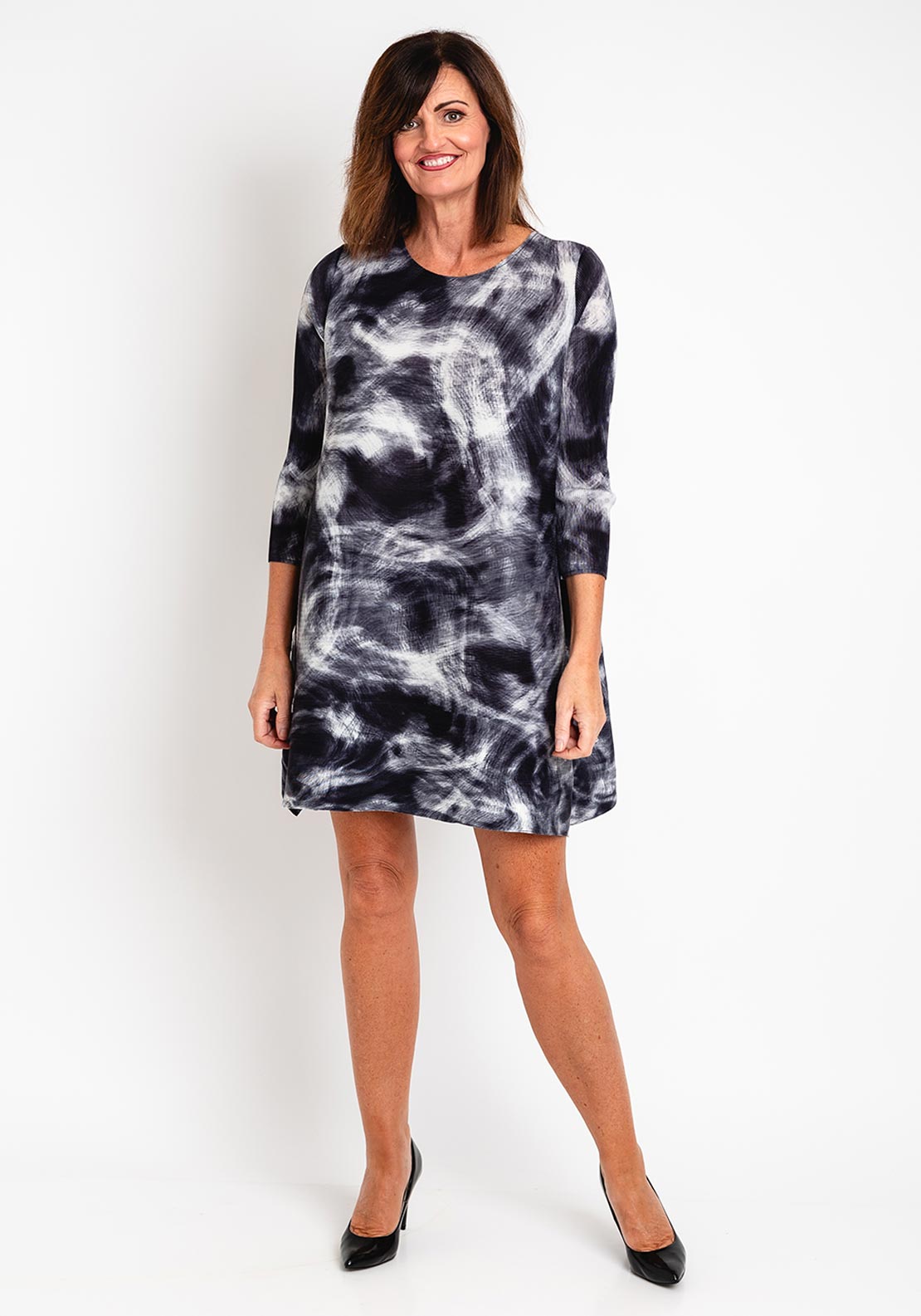 Malissa J One Size Pleated Print Mini Dress, Grey - McElhinneys