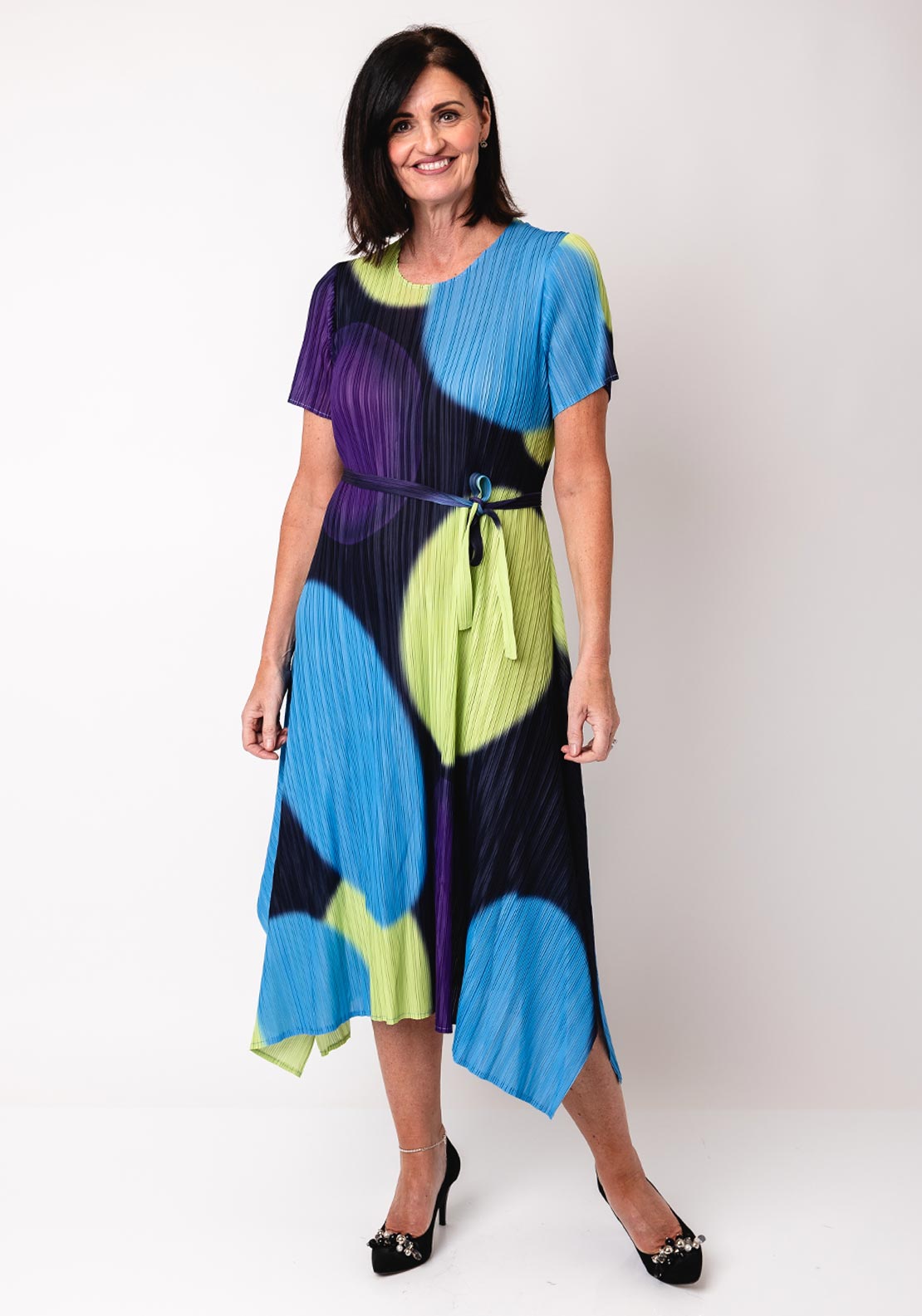 Malissa J Circled Print Ribbed Mid Dress, Multi-Coloured - McElhinneys