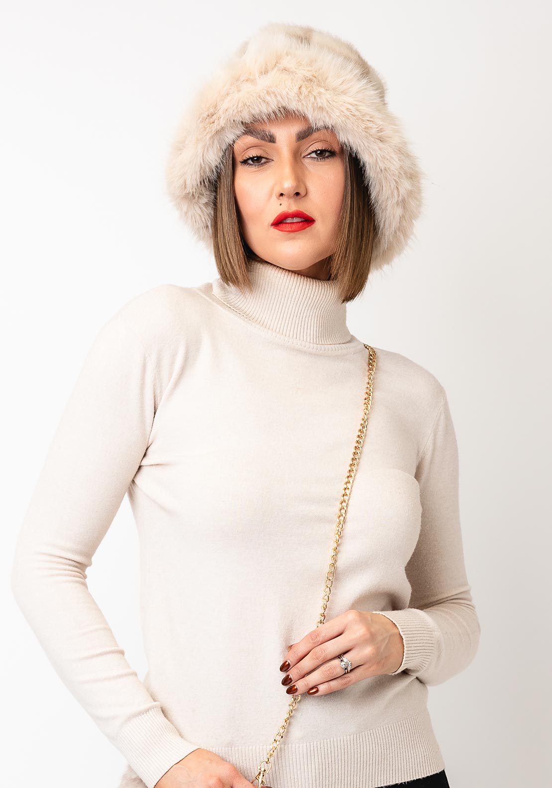 Malissa J Faux Fur Bucket Hat, Beige - McElhinneys