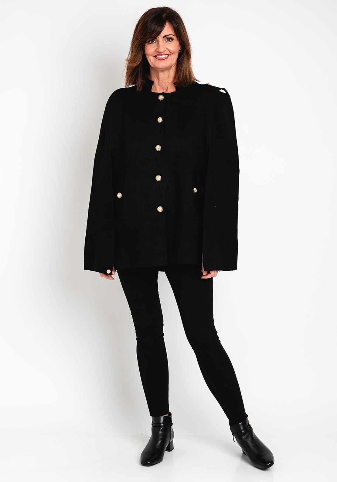 Natalia Collection One Size Military Style Cape, Black - McElhinneys