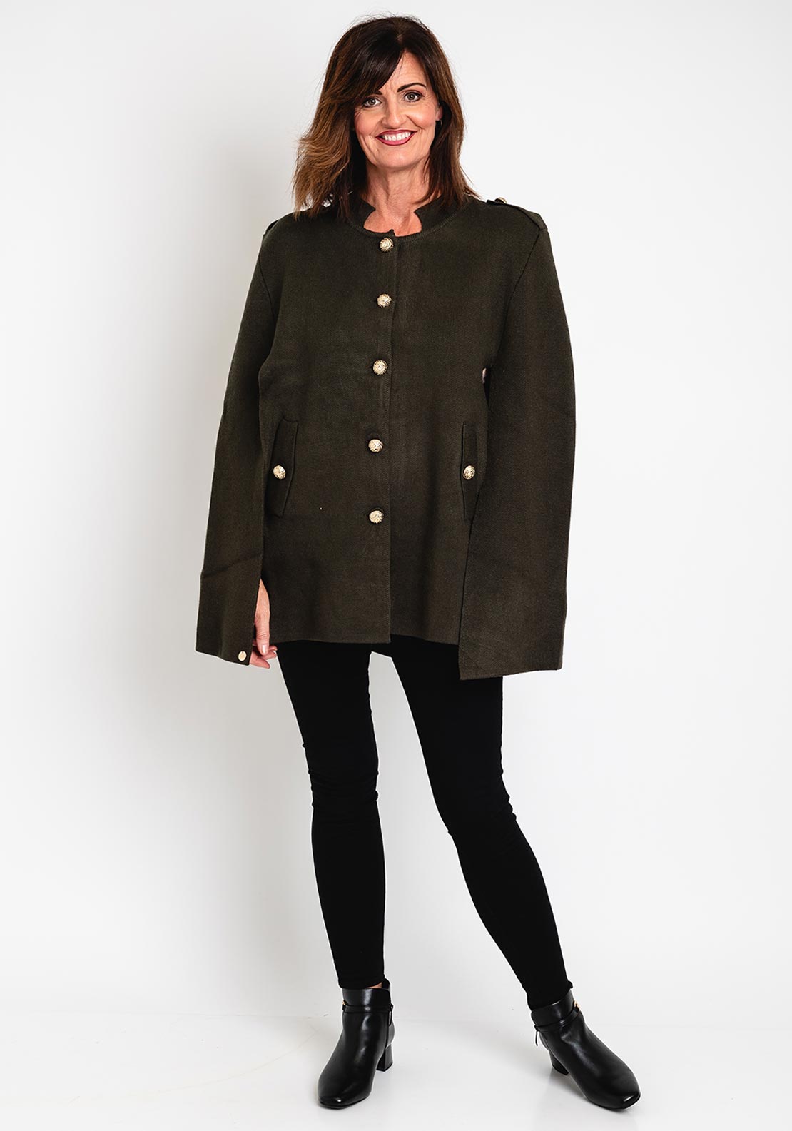 Malissa J One Size Military Style Cape, Khaki - McElhinneys