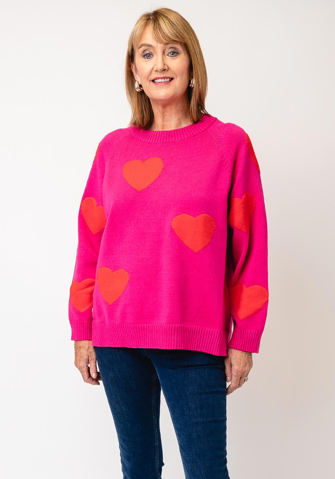 Malissa J One Size Heart Jumper, Pink & Red - McElhinneys