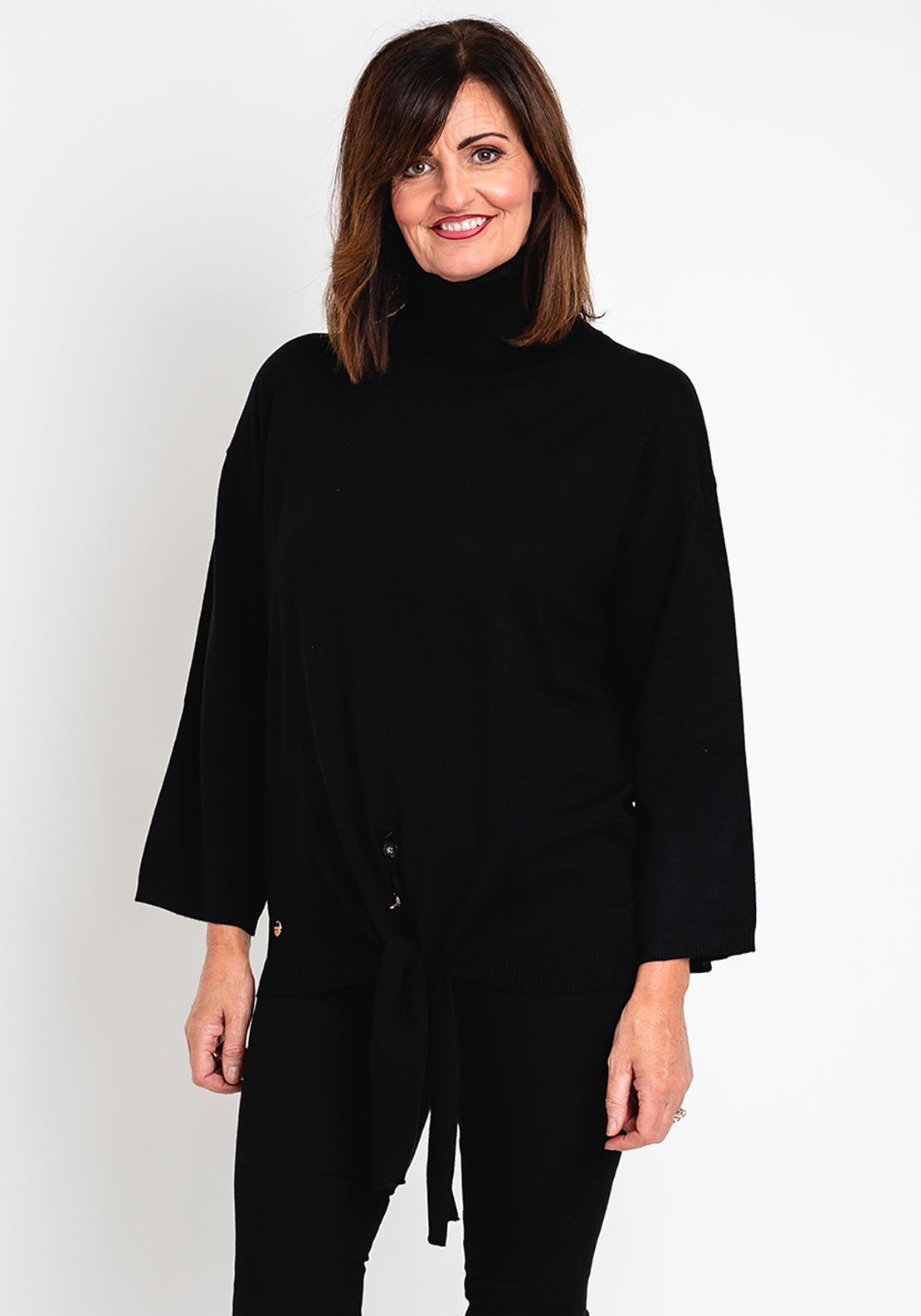 Natalia Collection One Size Tie Detail Sweater, Black - McElhinneys