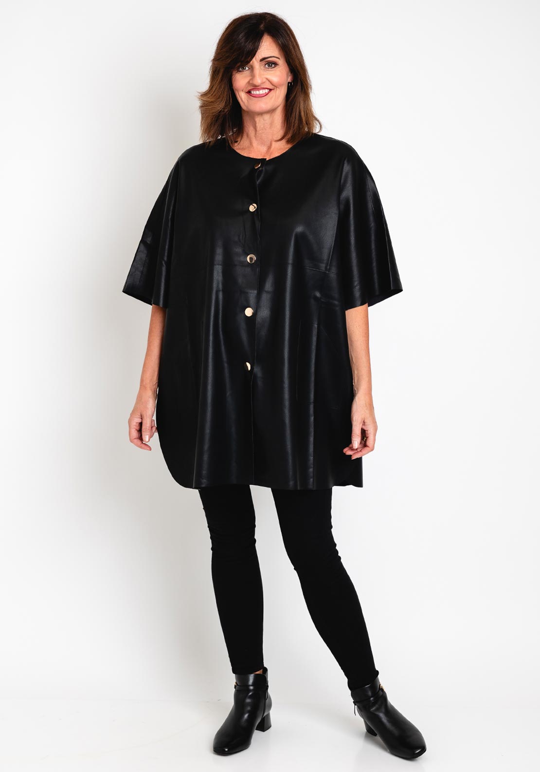 Natalia Collection One Size Faux Leather Cape Style Jacket, Black ...