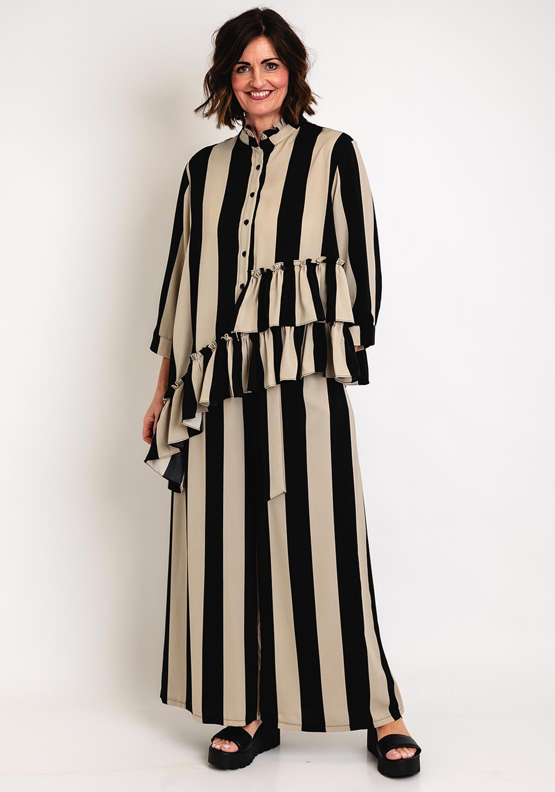 Natalia Collection One Size Striped Frill Hem Blouse, Mushroom ...