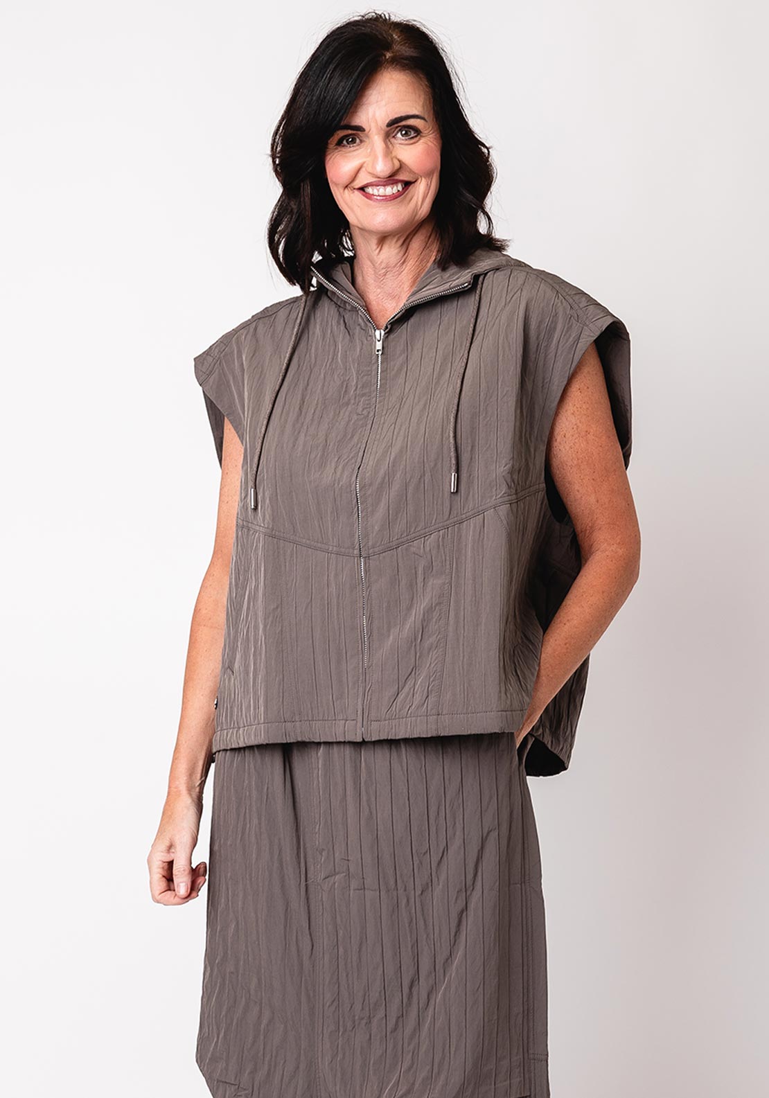 Malissa J One Size Hooded Gilet, Brown - McElhinneys