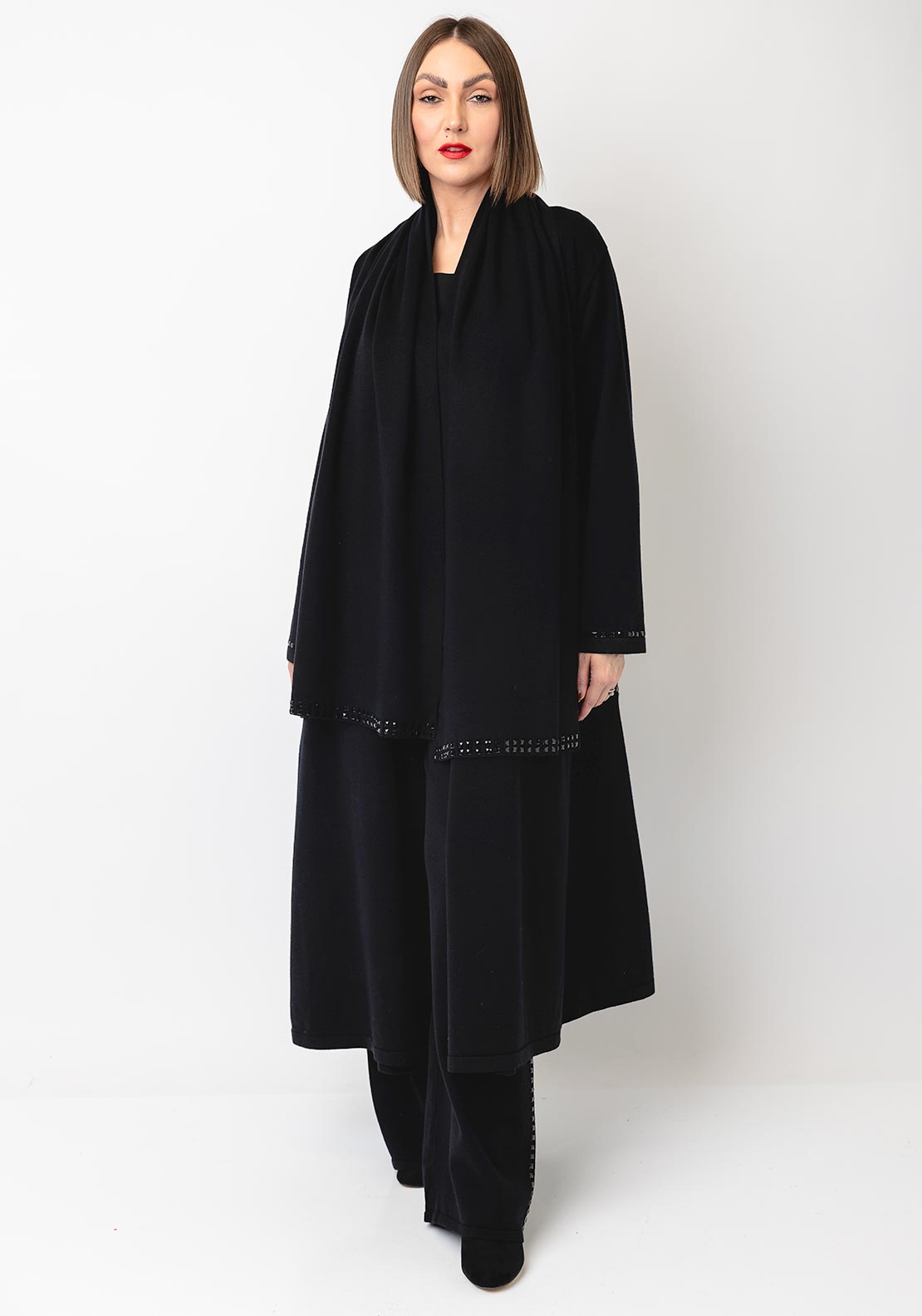 Malissa J One Size Stud Trim Coatigan & Scarf, Black - McElhinneys
