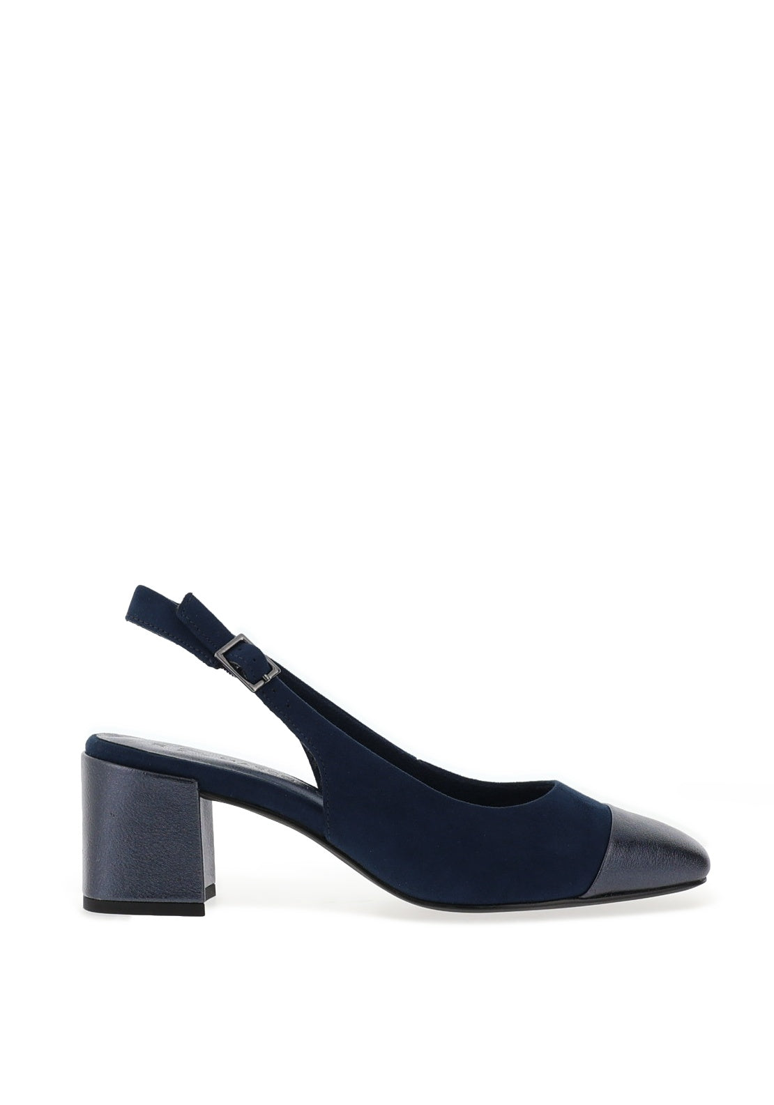 Marco Tozzi Faux Suede Sling Back Heeled Pumps, Navy - McElhinneys