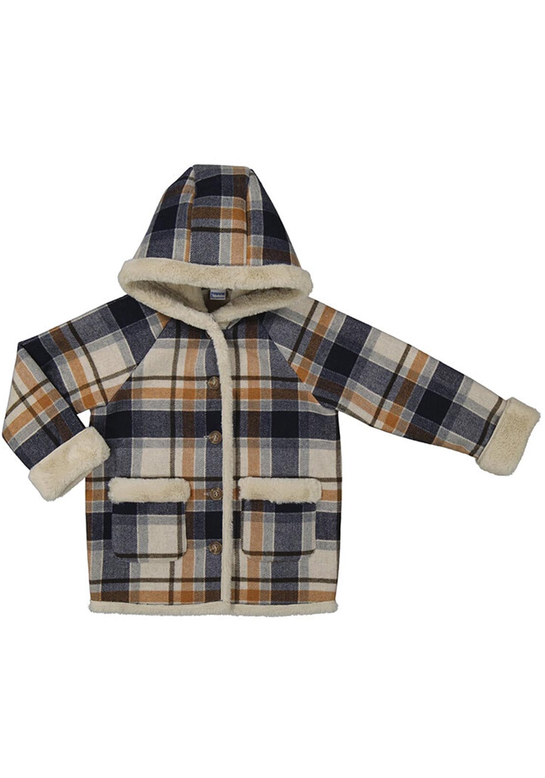 Mayoral Mini Girl Faux Fur Lined Check Coat, Multi - McElhinneys