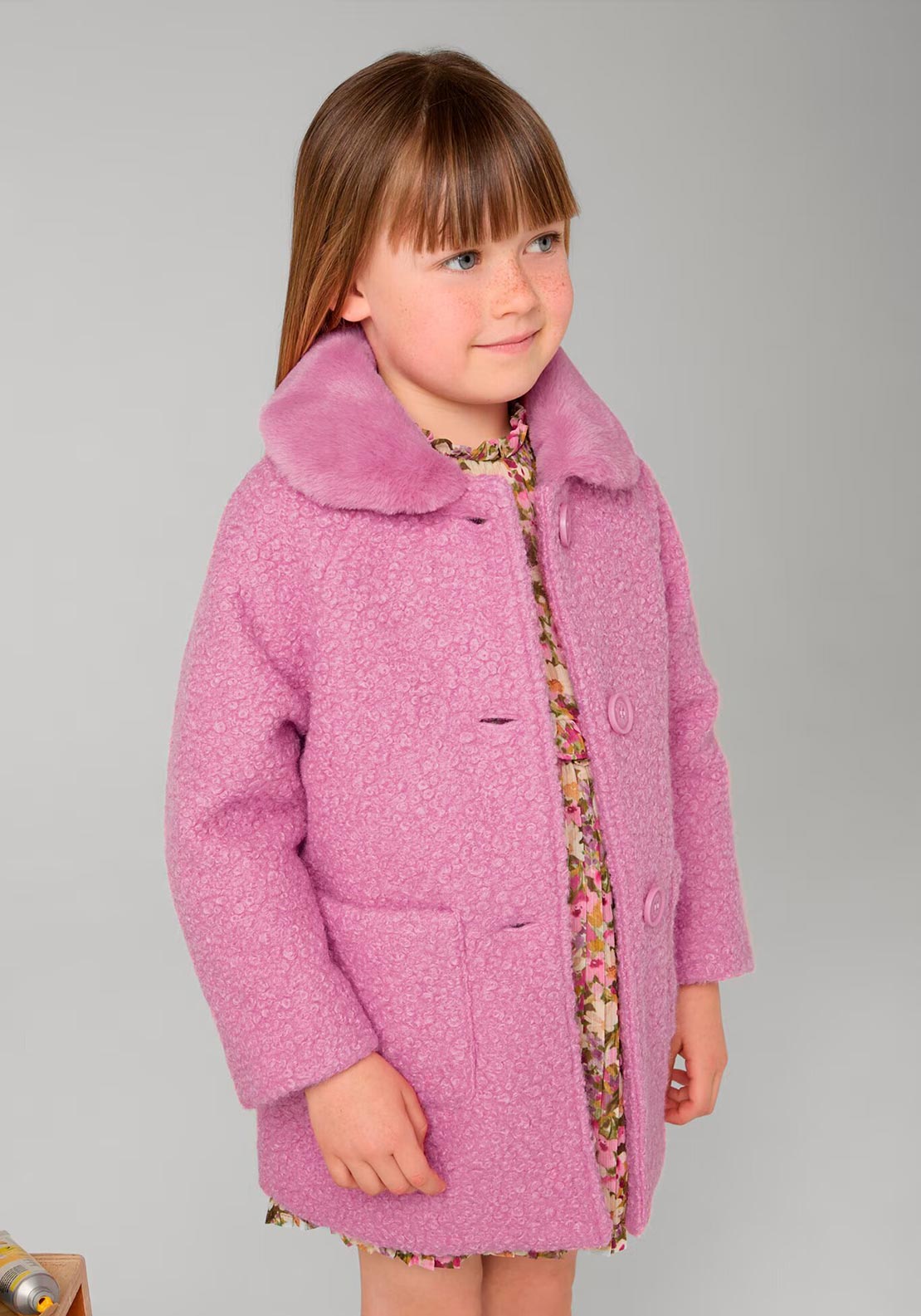 Mayoral Mini Girl Long Sleeve Coat With Collar, Pink - McElhinneys