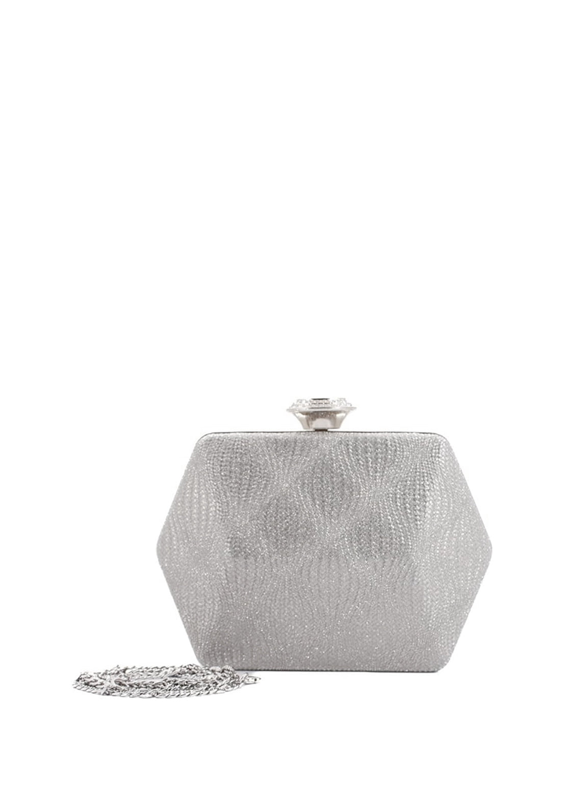 Menbur Shimmer Woven Geo Shaped Clutch, Taupe - McElhinneys
