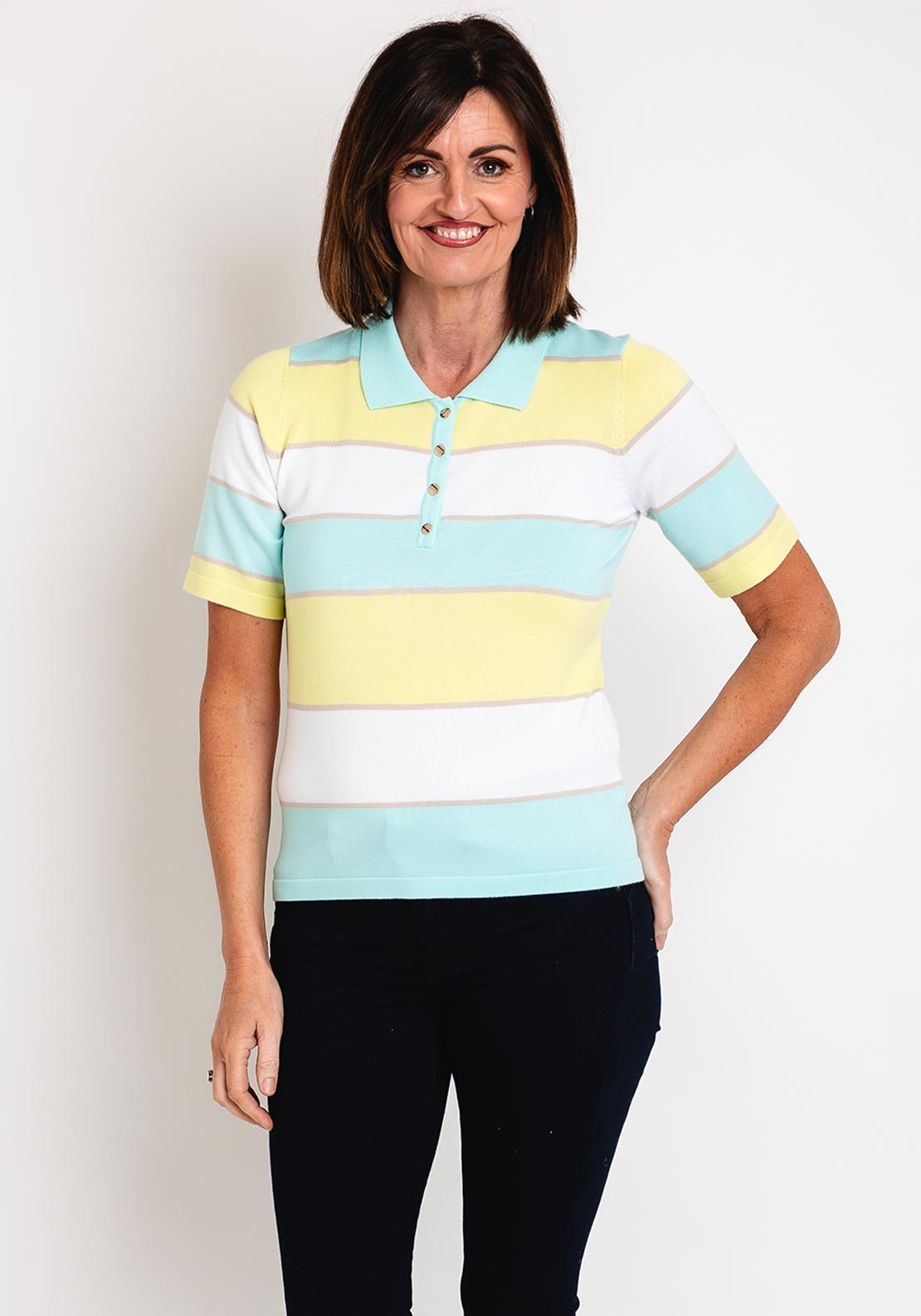 Micha Snap Button Polo Shirt, Multi - McElhinneys