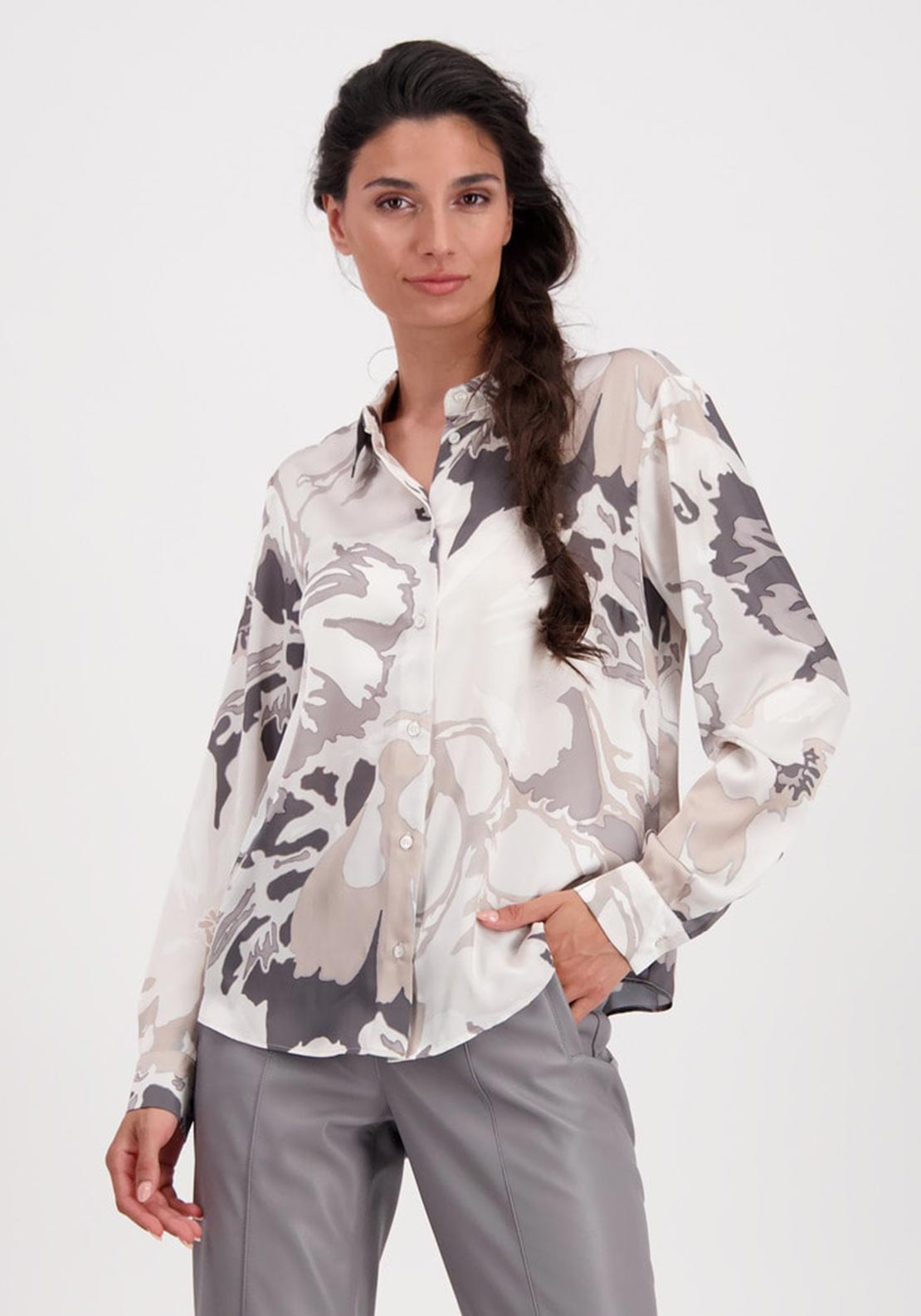 Monari Semi Sheer Printed Blosue, Beige Multi - McElhinneys