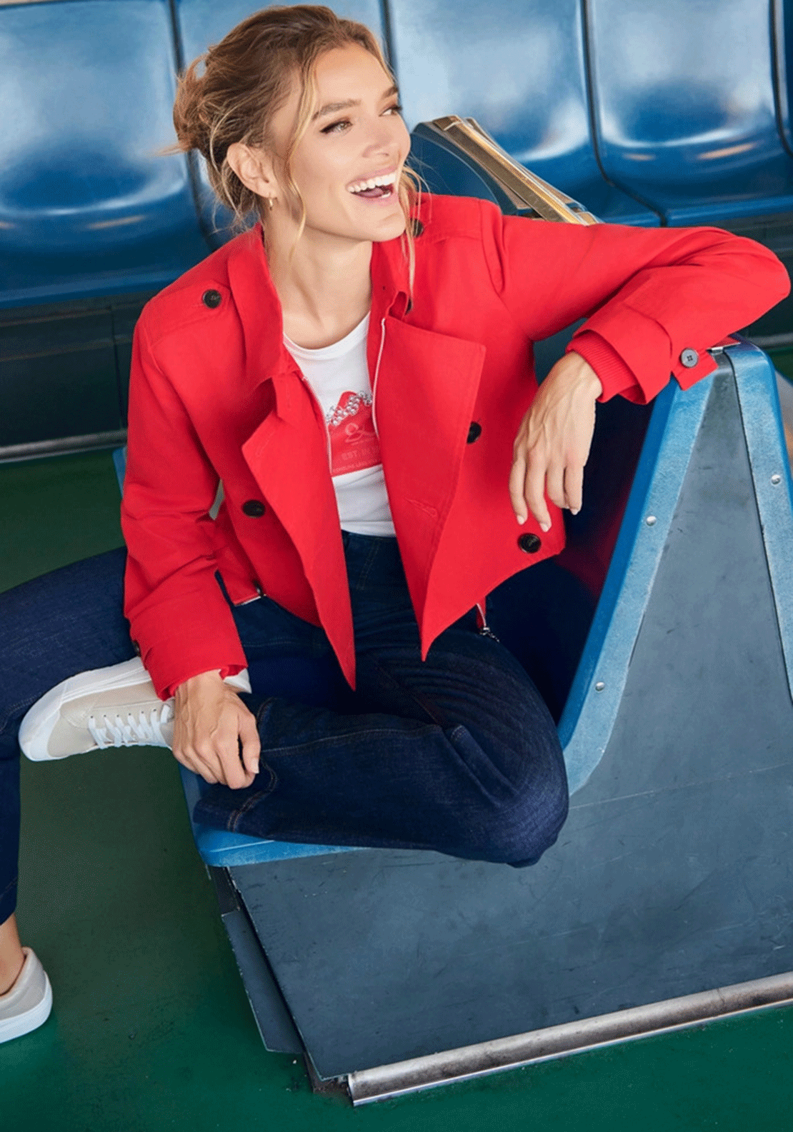 Monari Short Layered Trench Coat, Red - McElhinneys