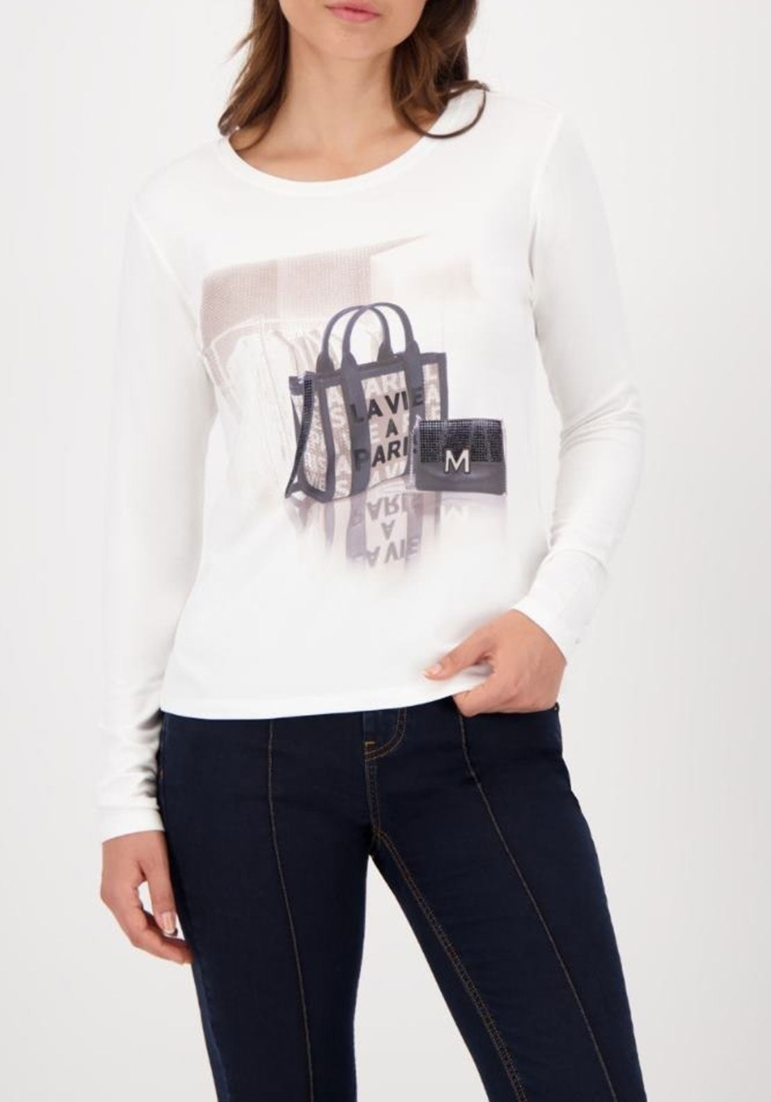 Monari Handbag Embellished Graphic Top, White - McElhinneys