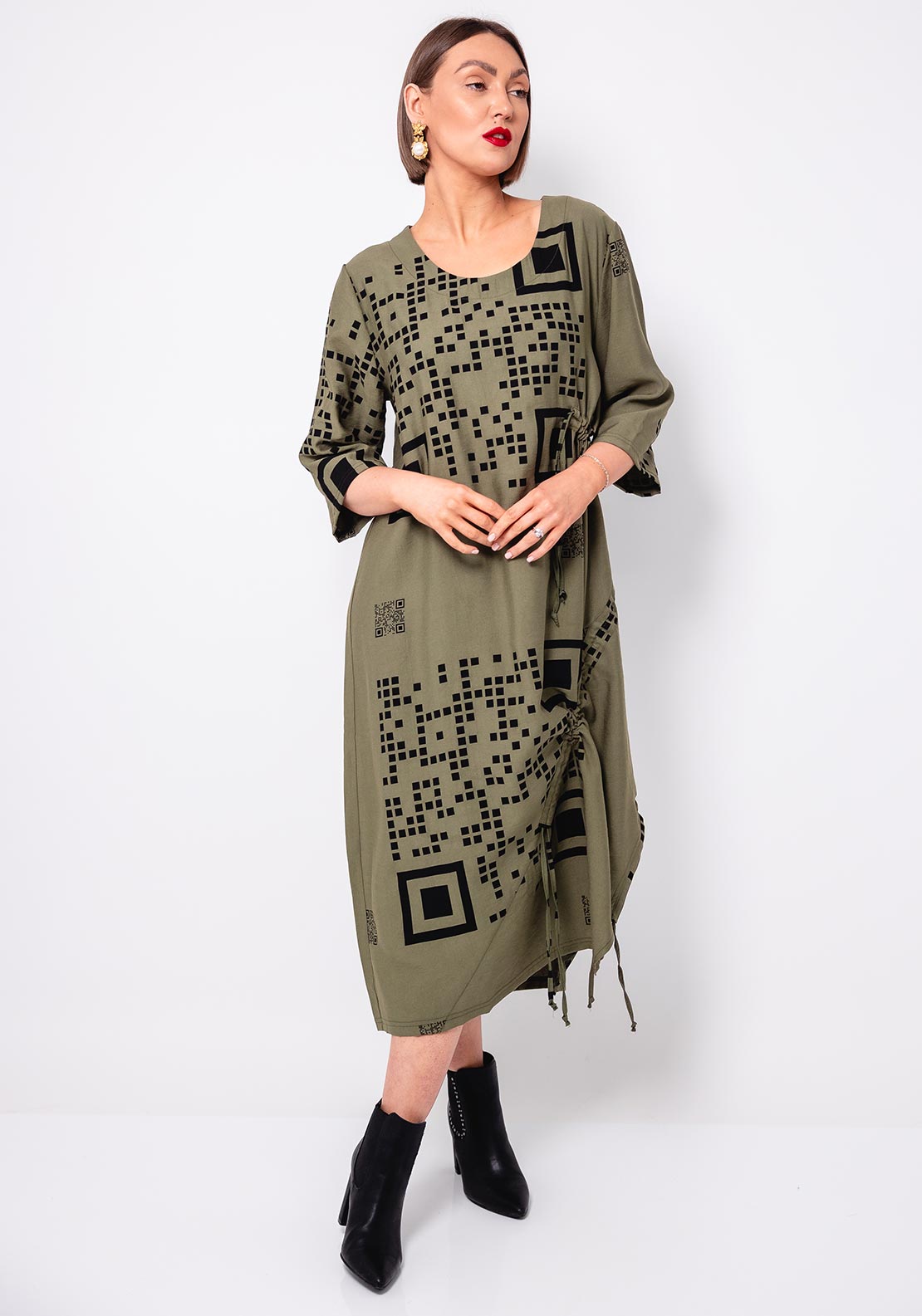 My Soul QR Code Tie Detail Midi Dress, Green - McElhinneys
