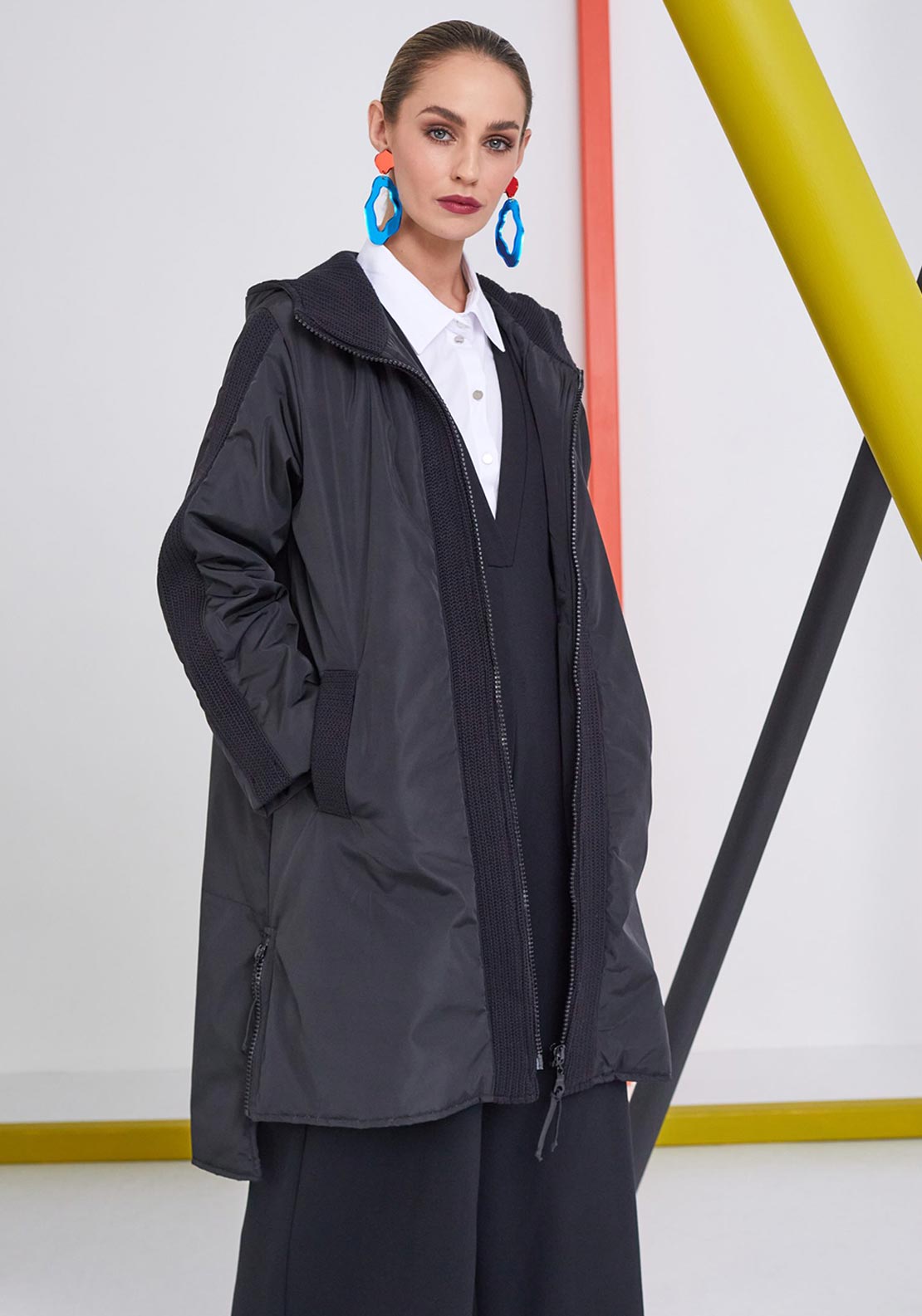 Naya Knitted Trim Long Puffer Coat, Black - McElhinneys