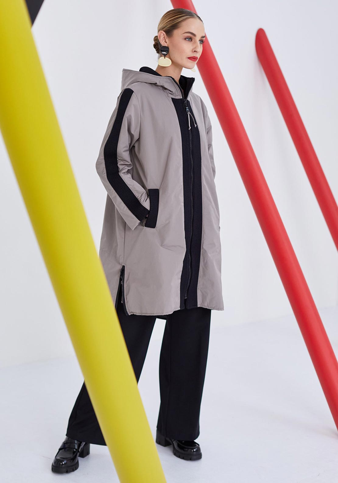 Naya Knitted Trim Long Puffer Coat, Khaki - McElhinneys