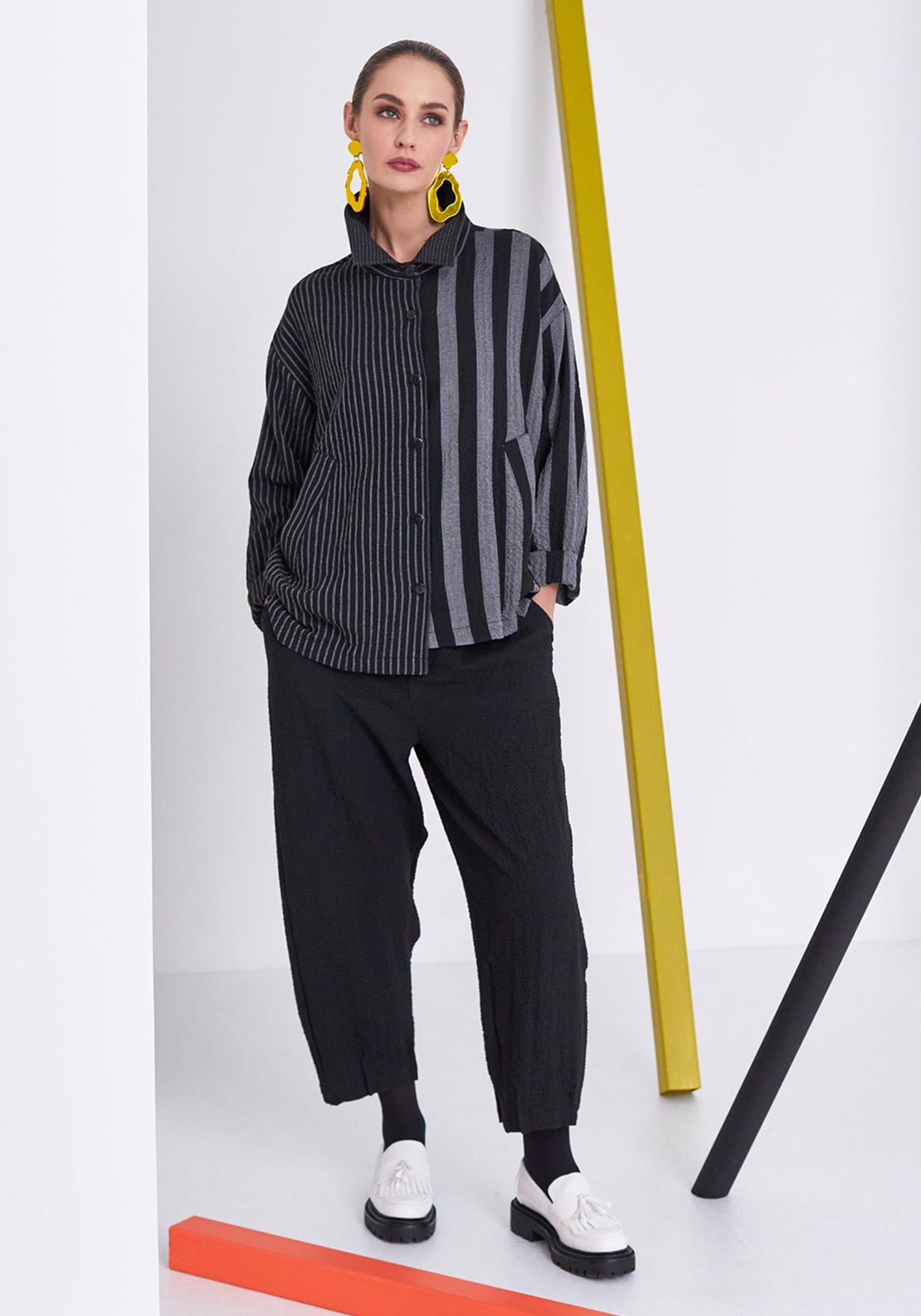 Naya Multi Stripe Button Up Top, Black - McElhinneys