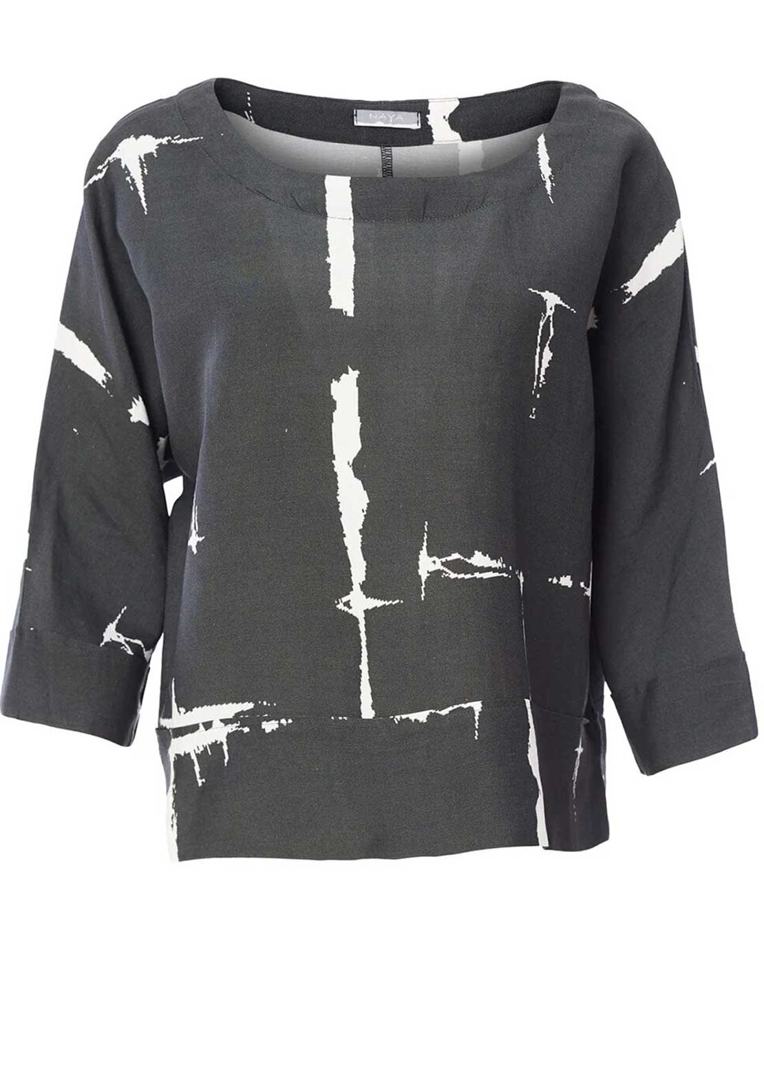 Naya Cracked Print Cropped Sleeve Top, Chive - McElhinneys