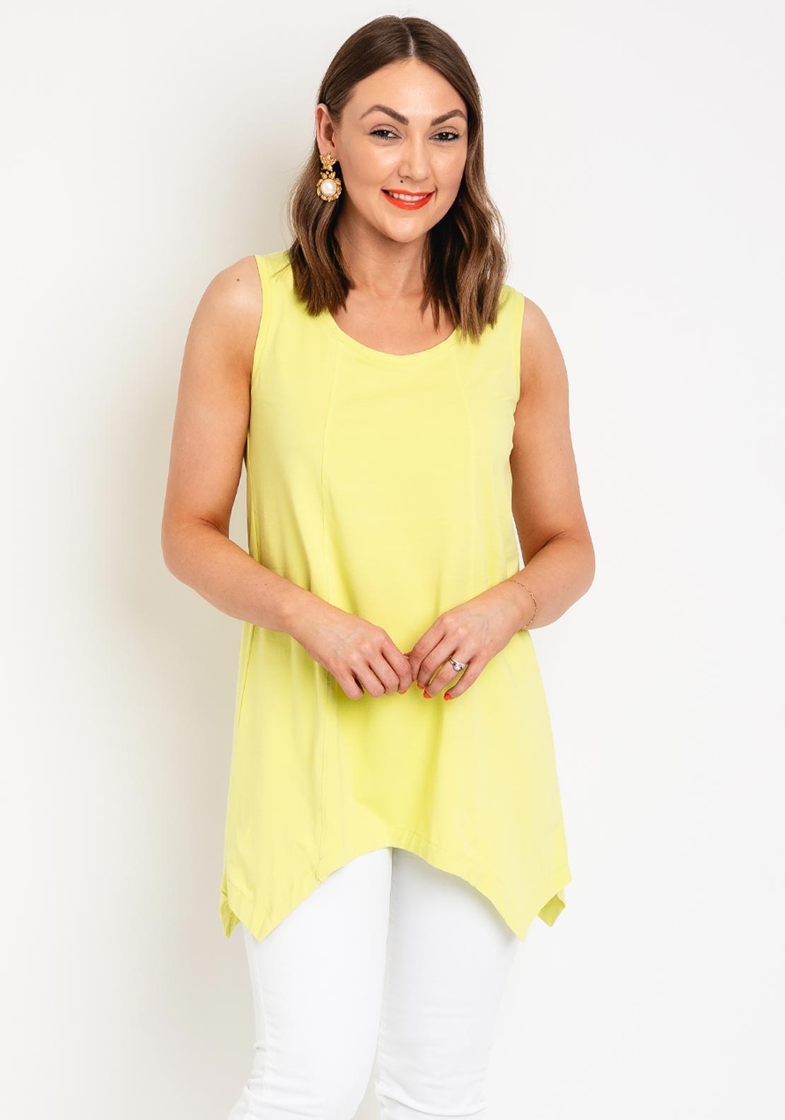 Naya Sleeveless Jersey Asymmetric Hem Top, Kiwi - McElhinneys
