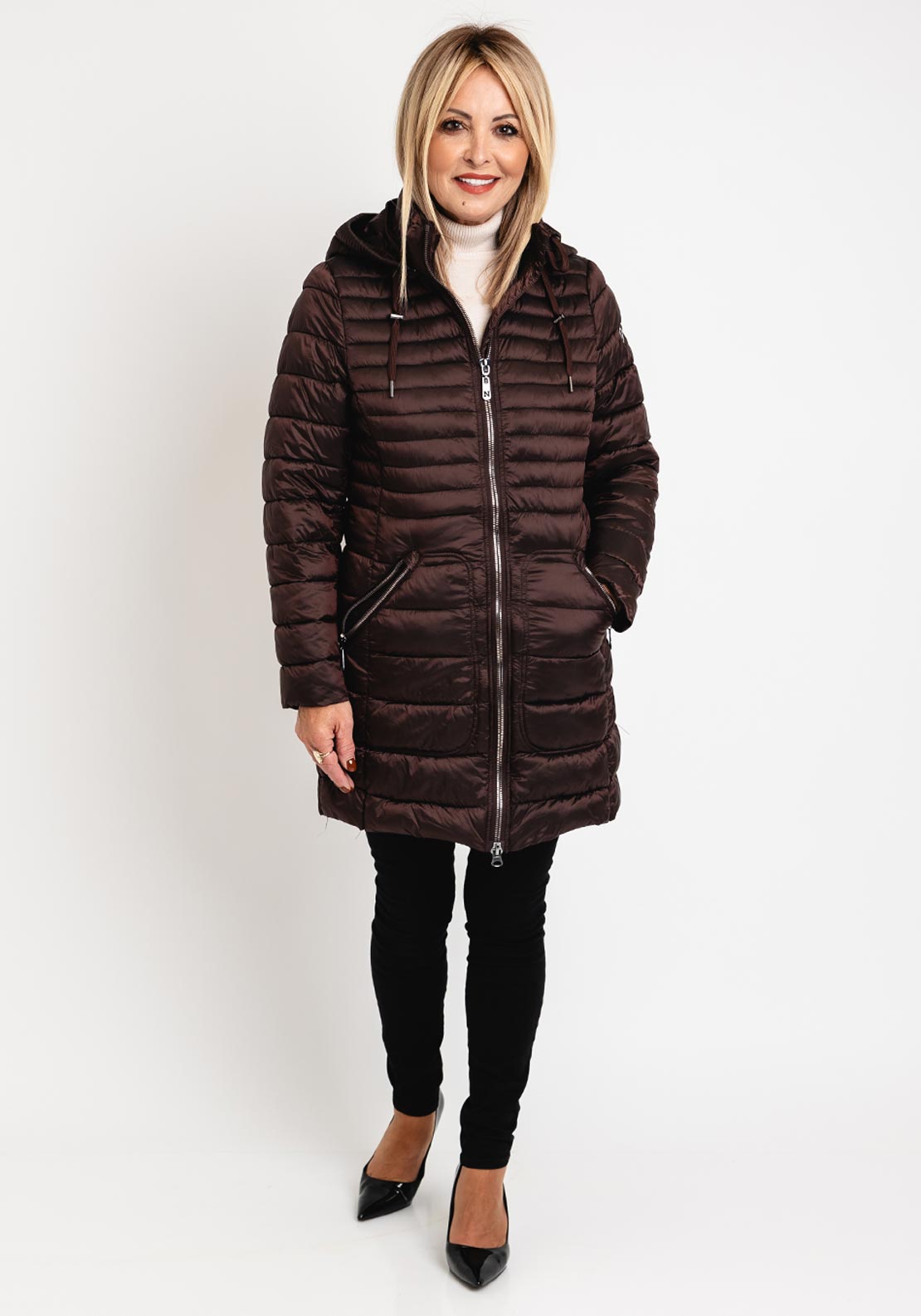 Normann High Shine Padded Coat, Brown - McElhinneys