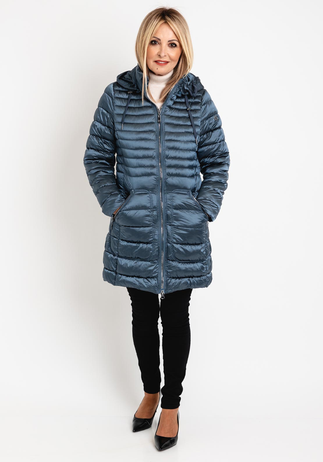 Normann High Shine Padded Coat, Navy - McElhinneys