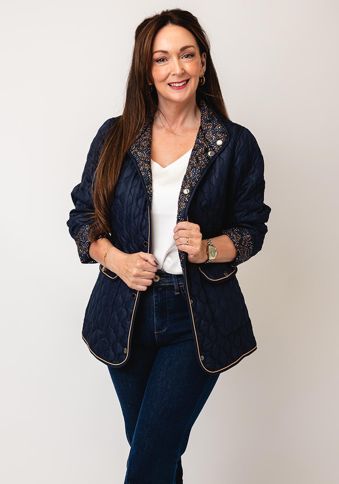 Normann Quilted Reversible Coat, Navy - McElhinneys